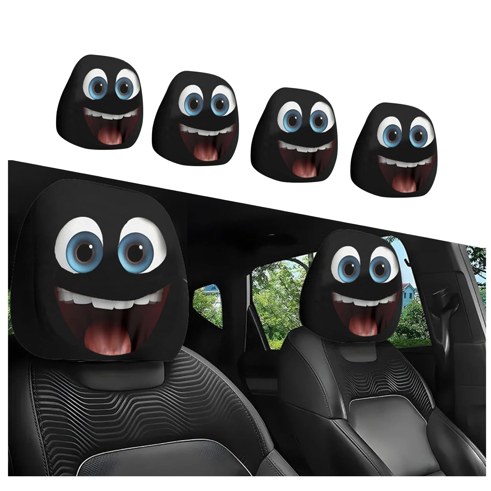4PCS Funny Cartoon Car Headrest Covers, Cute Funny Cartoon Eyes Car ...