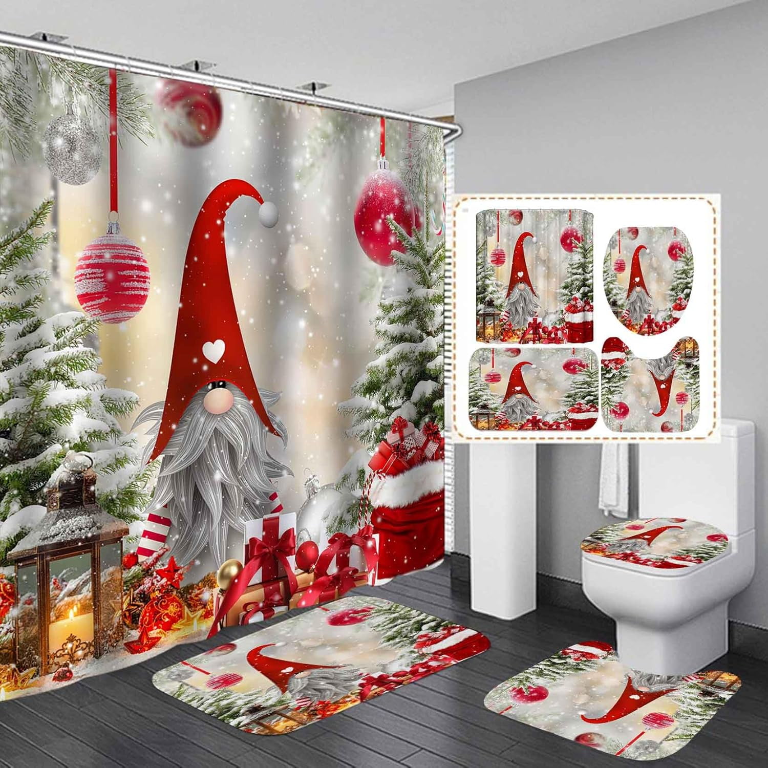 4PCS Funny Santa Claus Shower Curtain Set, Xmas Gifts Winter Holiday ...