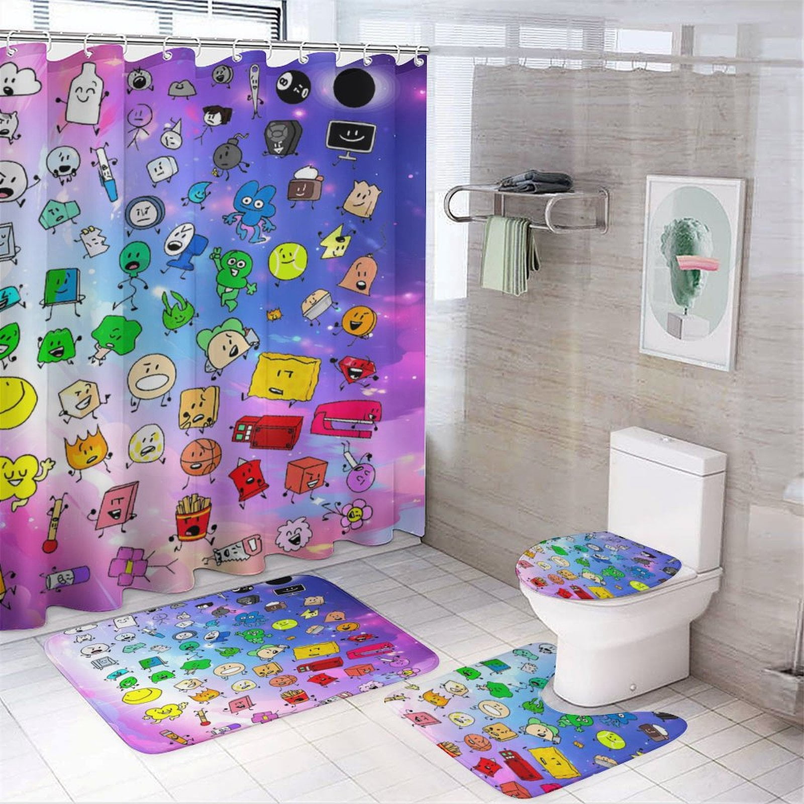 4PCS Game BFDI Battle For Dream Island Shower Curtain Sets Bathroom ...