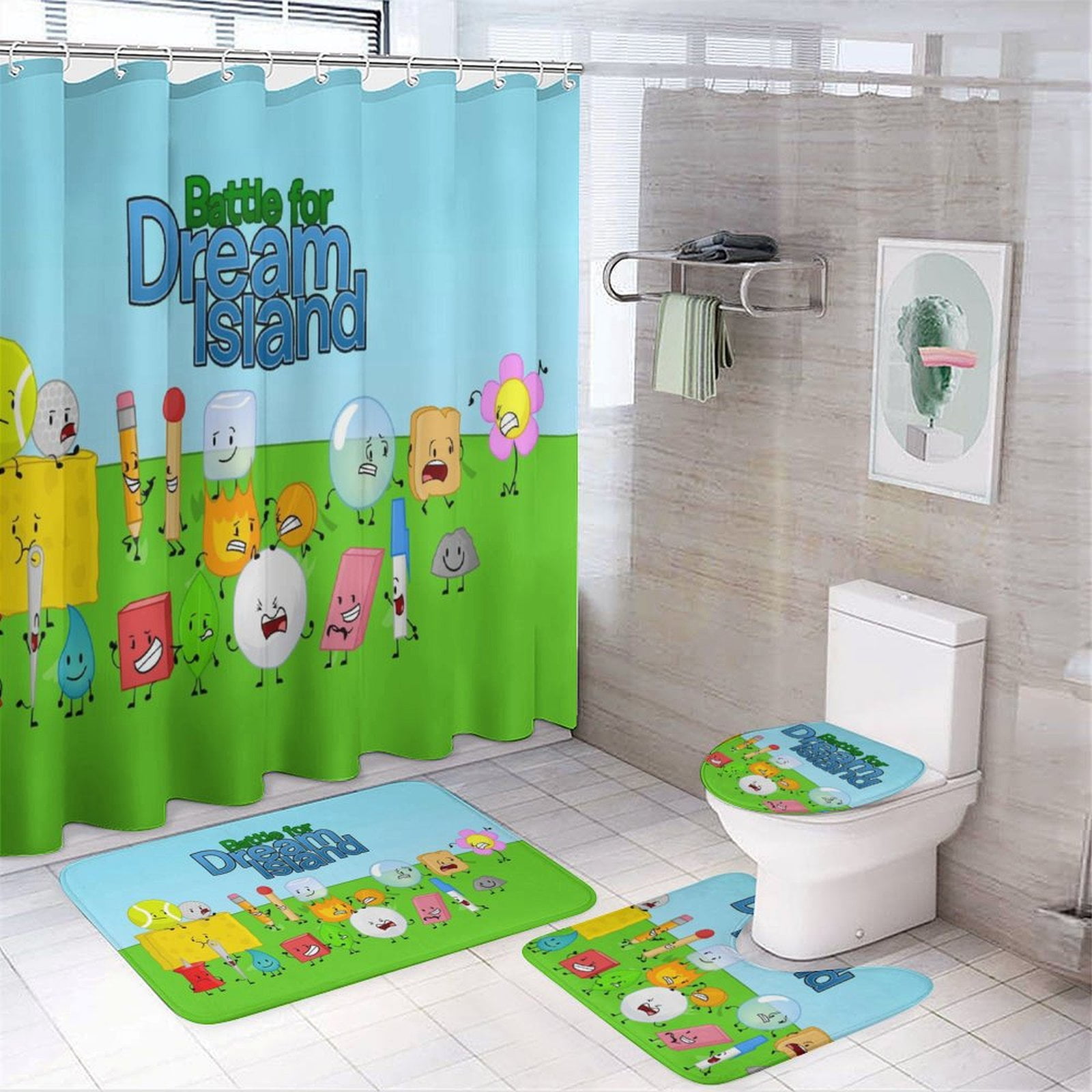 4PCS Game BFDI Battle For Dream Island Shower Curtain Sets Bathroom ...