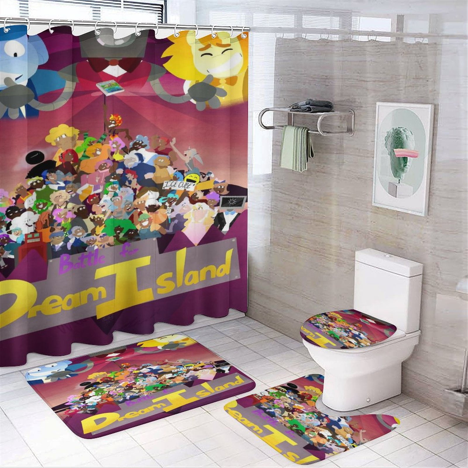 4PCS Game BFDI Battle For Dream Island Shower Curtain Sets Bathroom ...