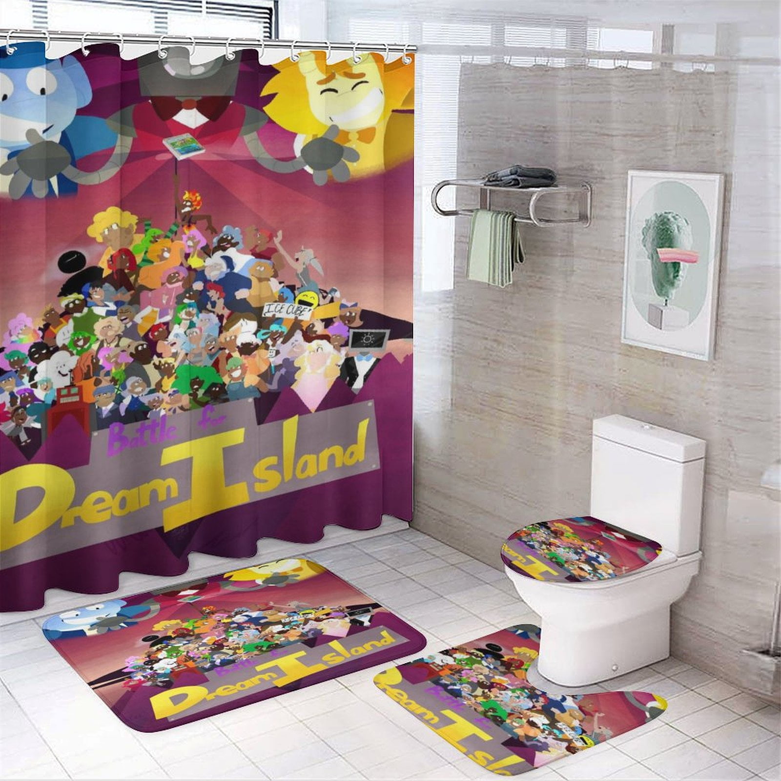 4PCS Game BFDI Battle For Dream Island Shower Curtain Sets Bathroom ...