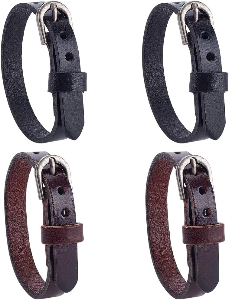 4PCS Genuine Leather Wristband Bracelet Retro Adjustable 2 Colors ...