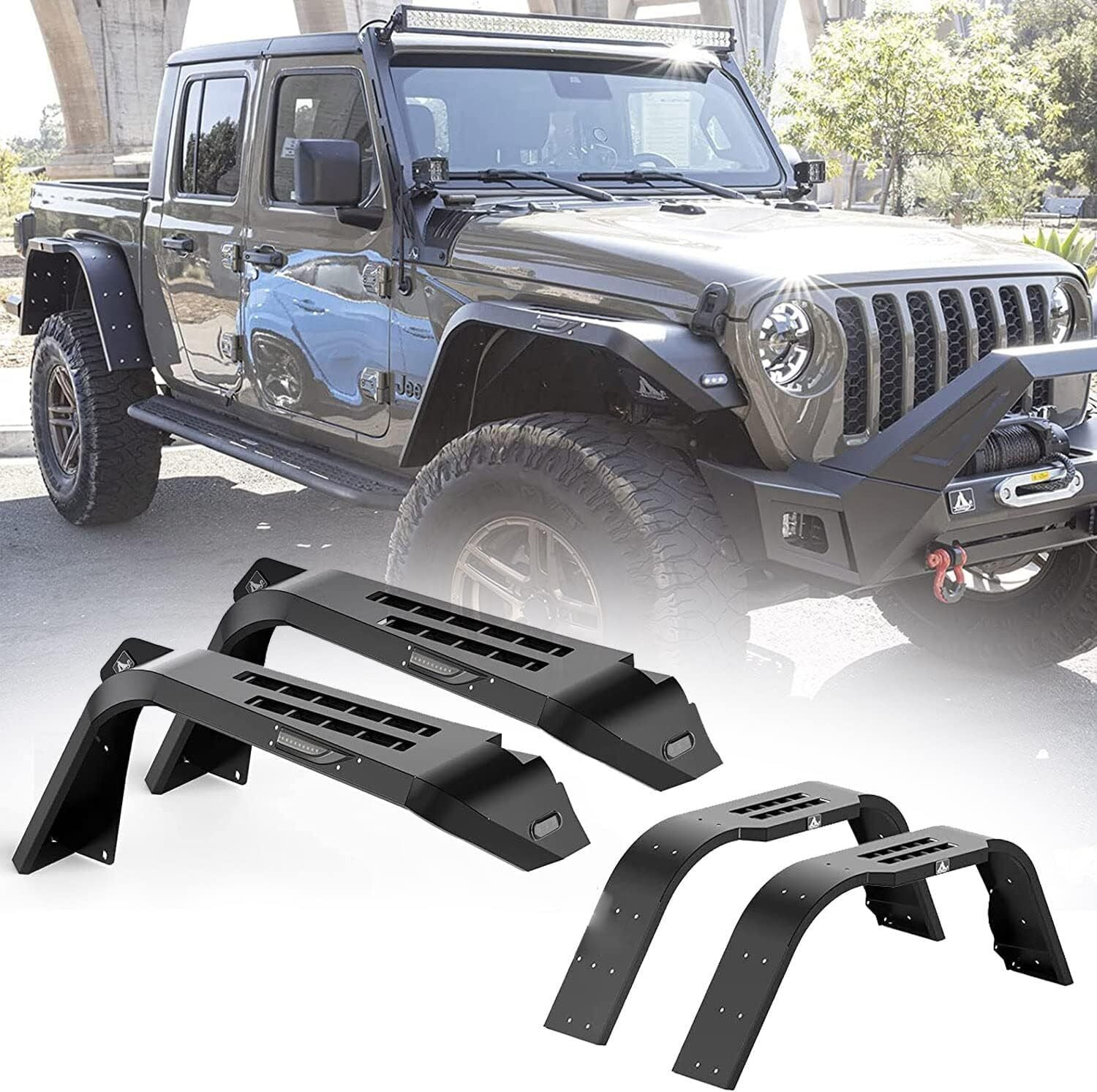4PCS Gladiator Front+Rear Fender Flares for 2019-2024 JEEP GLADIATOR JT ...