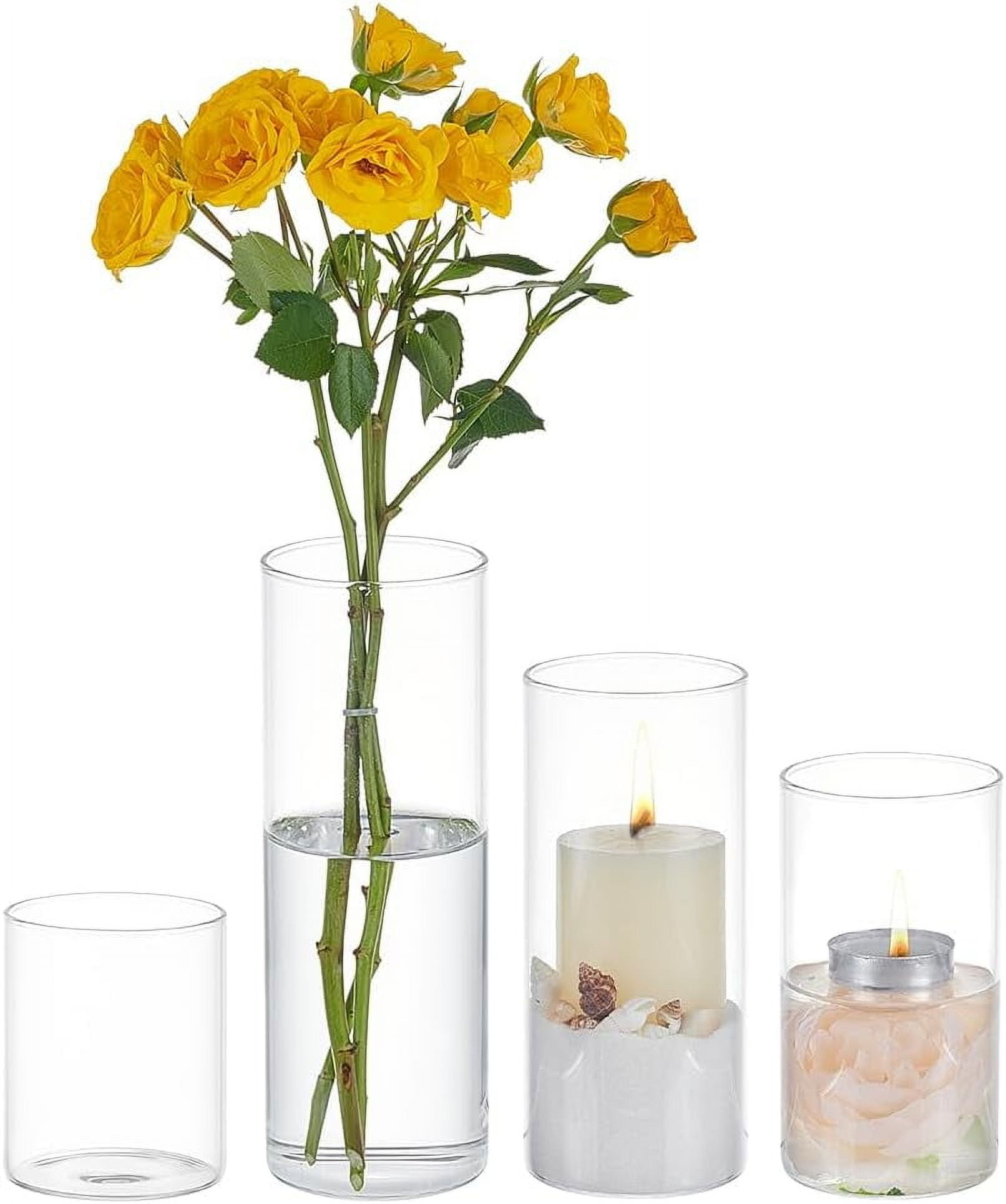 4PCS Glass Cylinder Vase 4 Styles Pillar Glass Vase Decorations Clear ...