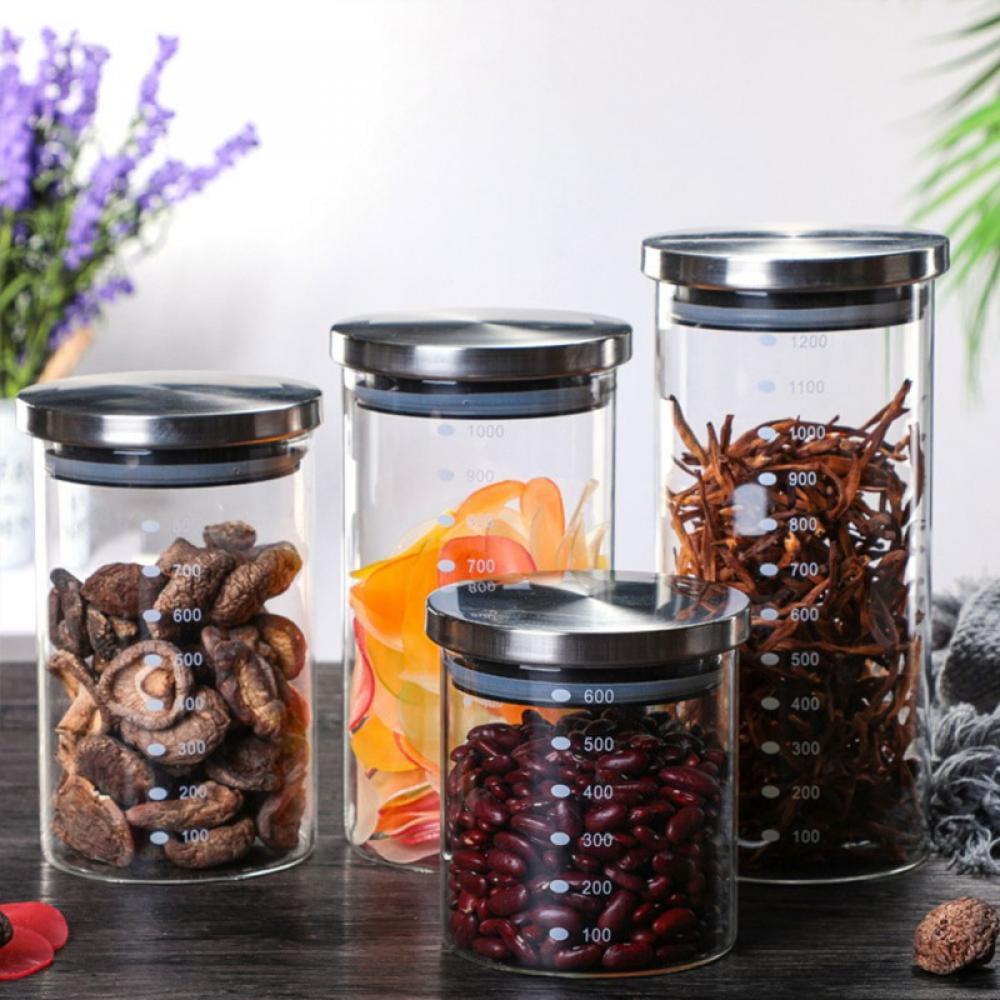 4PCS Glass Sealed Jar Glass Canisters,Transparent Kitchen Storage ...