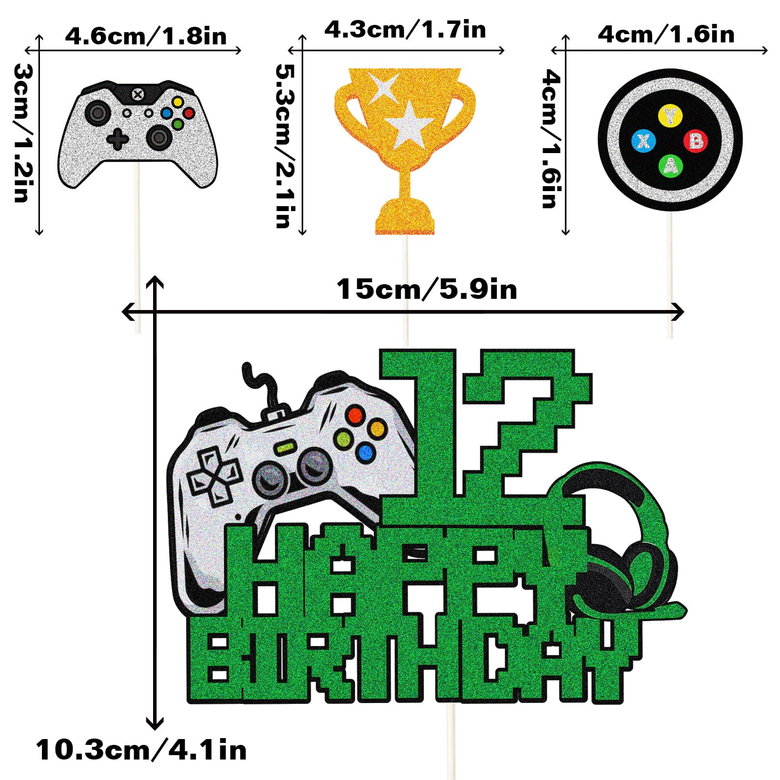4PCS Glitter 12th AJH3 Happy Birthday Cake Toppers - Video Game ...