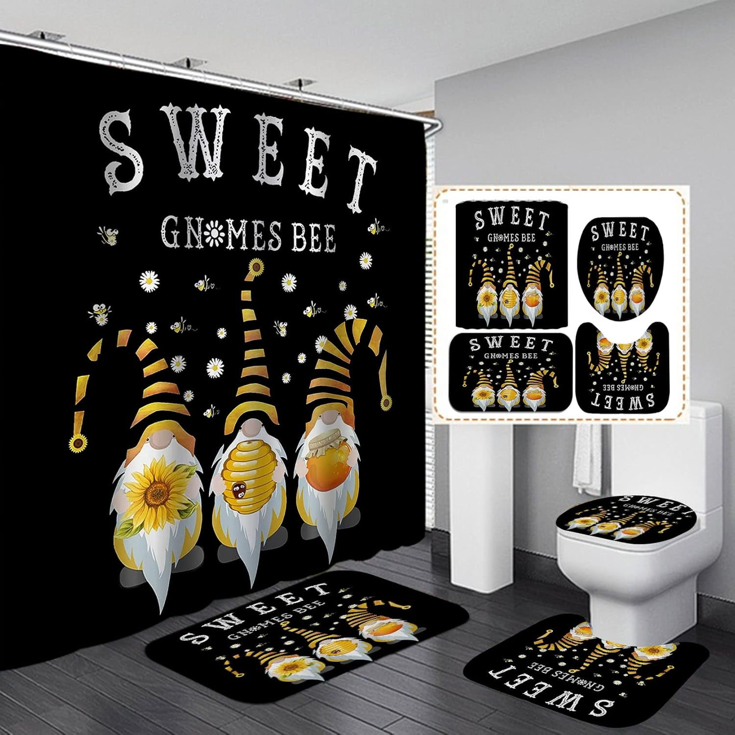 4PCS Gnome Shower Curtain Set, Christmas Gnome Primitive Berry Red ...