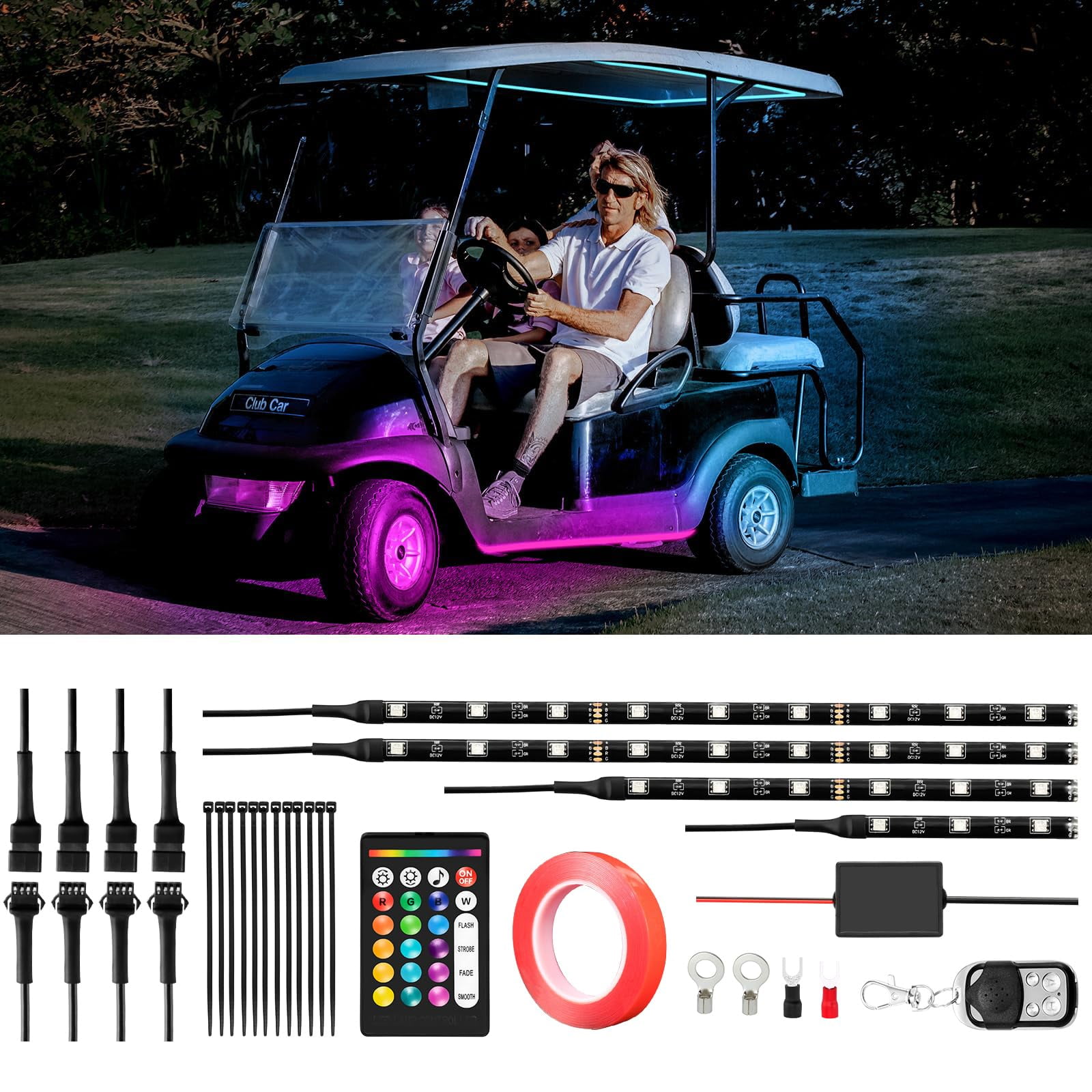 4PCS Golf Cart Underglow KEF16 LED Light Strip 16 Color RGB LED Strip ...