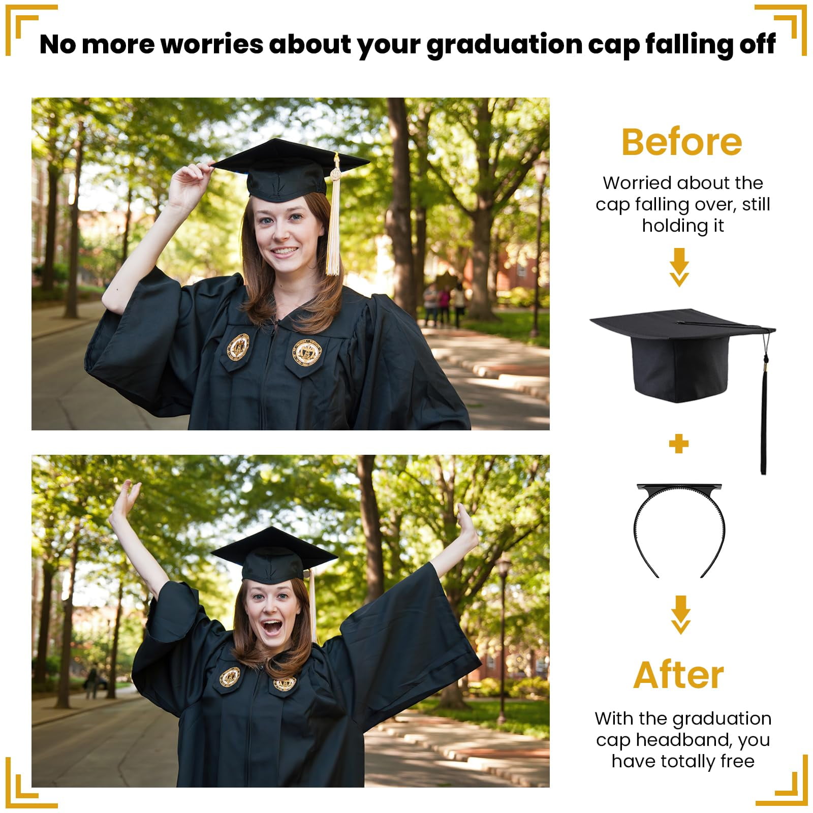 4PCS Graduation Cap Headband Insert - Secures Cap and Keeps Hairstyle ...