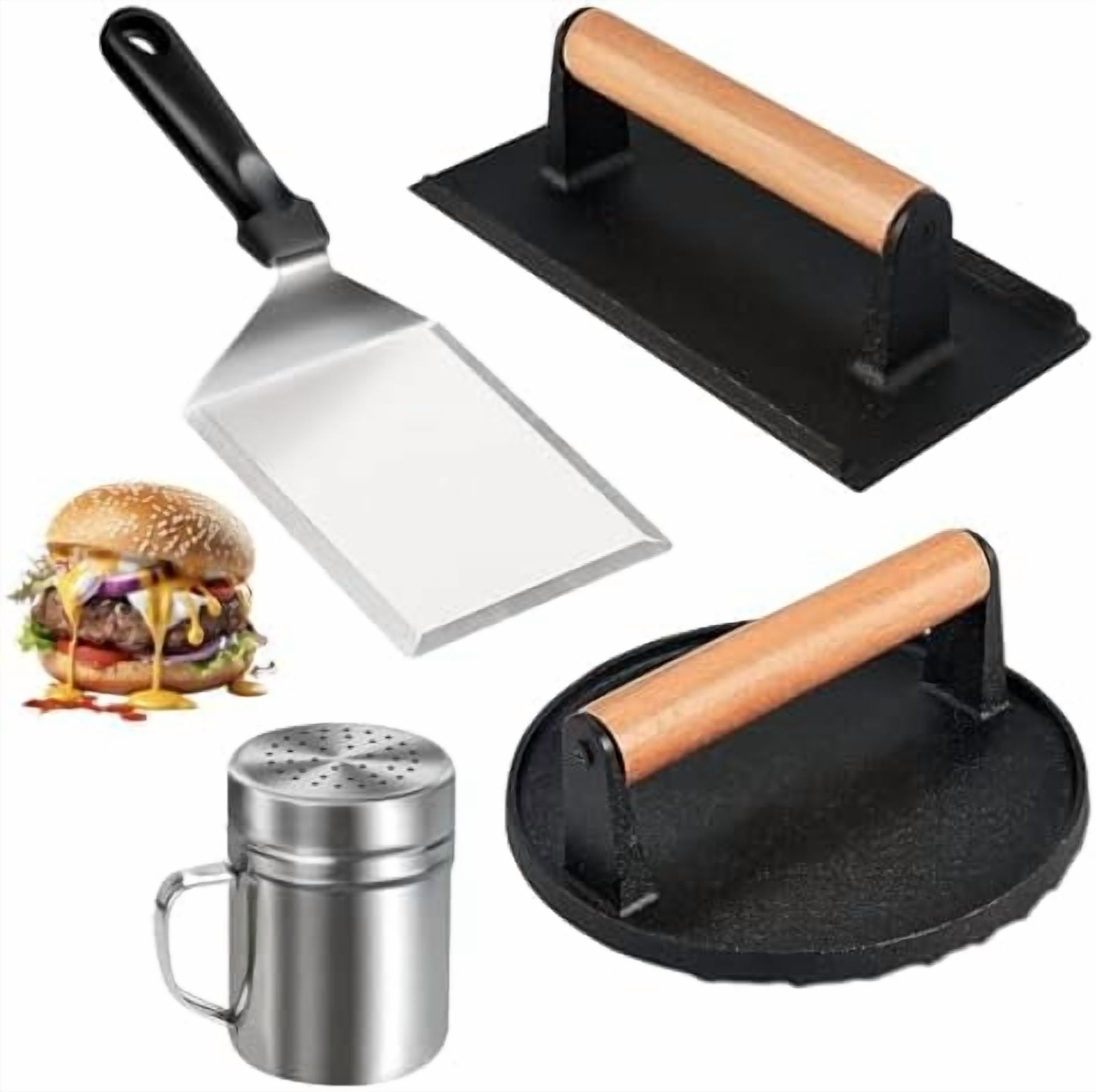 4PCS Griddle Accessories Set, Round & Rectangle Heavy Duty Grill Press ...