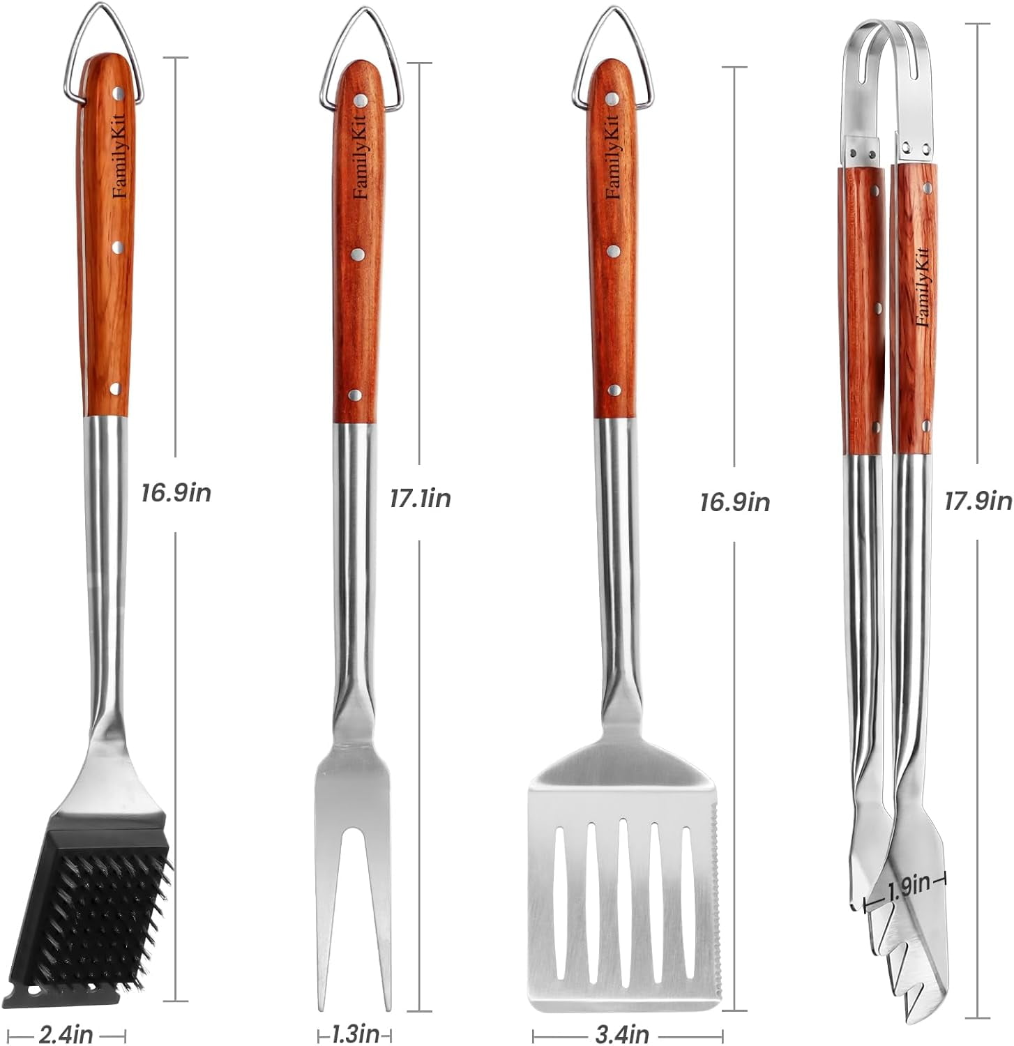 4PCS Grilling Accessories Rose Wooden BBQ Grilling Tools Set, Heavy ...