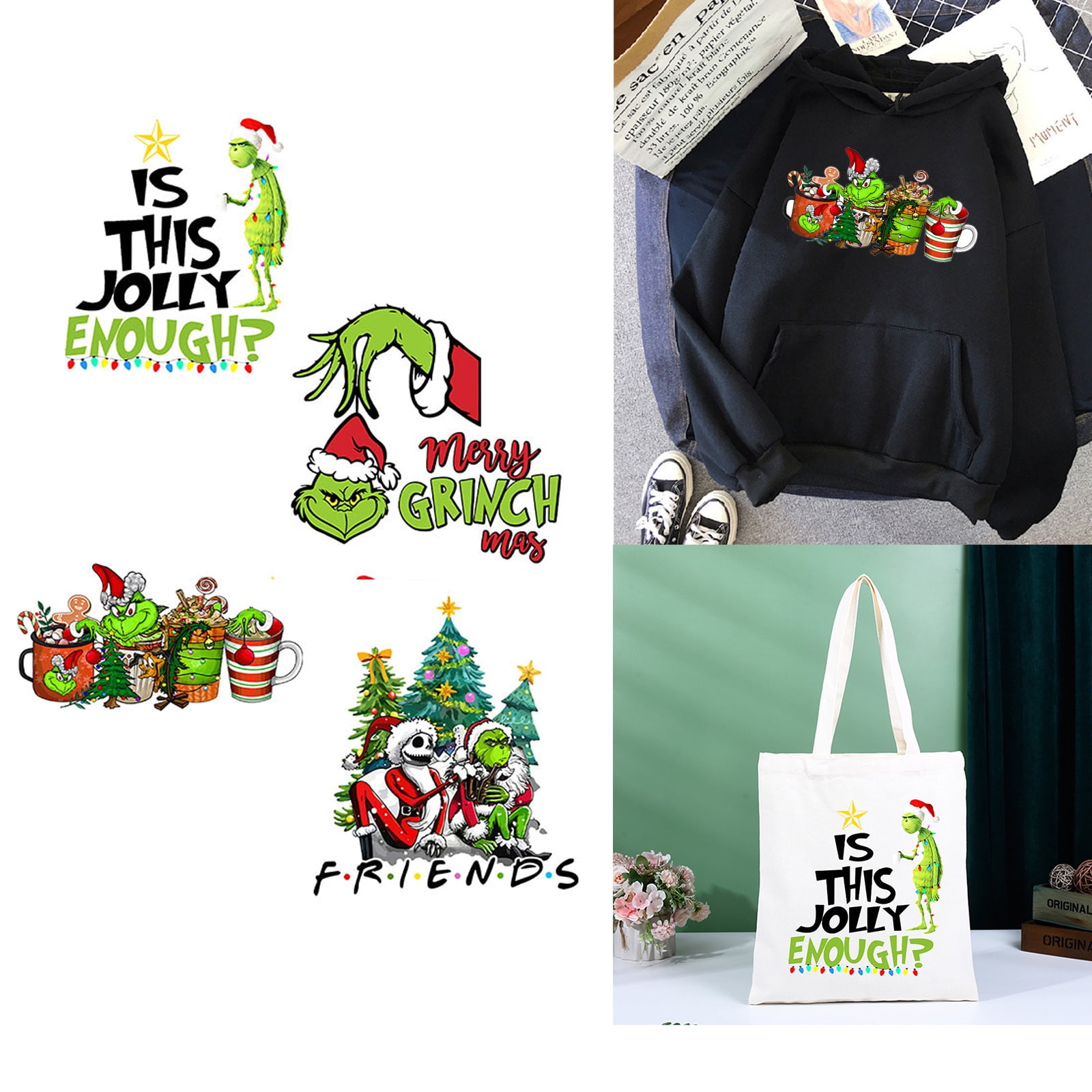 4PCS Grinch Christmas Iron On Transfer Heat Transfer Design Grinch ...