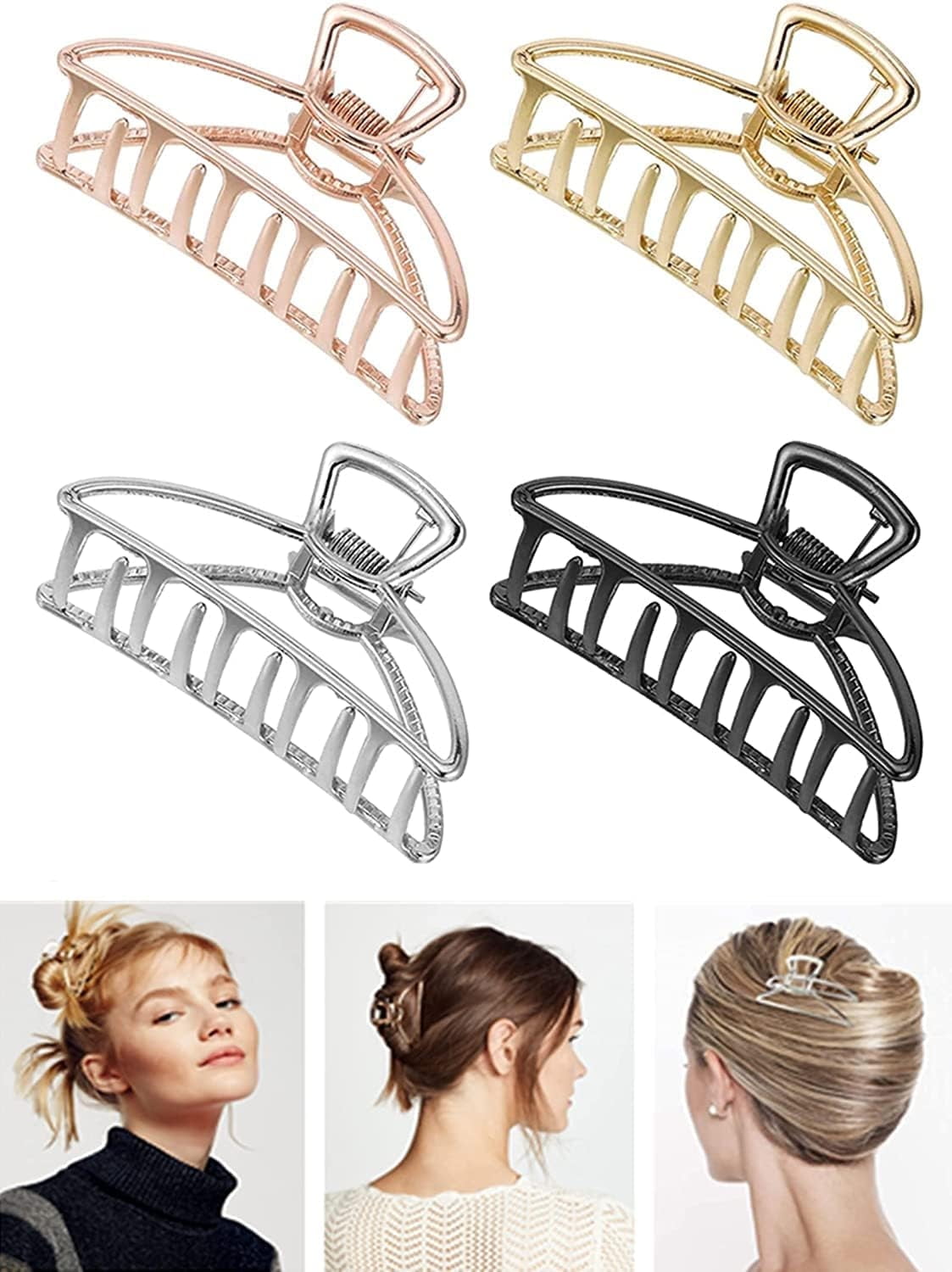 4PCS Hair Claw Clips Metal Large for Thick Hair Jumbo Hair Clips Strong ...