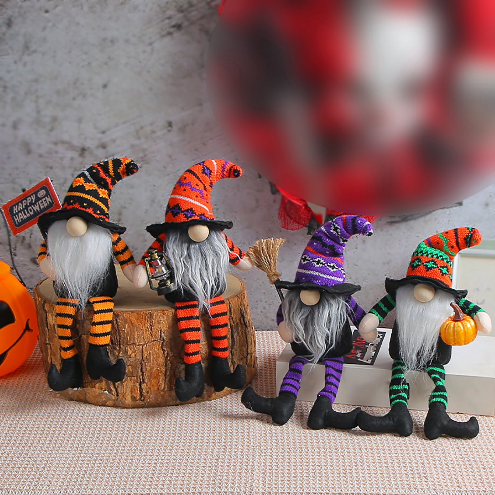 4PCS Halloween Dangle Leg Gnomes Decorations Shelf Sitters Handmade Halloween Tomte Swedish ...