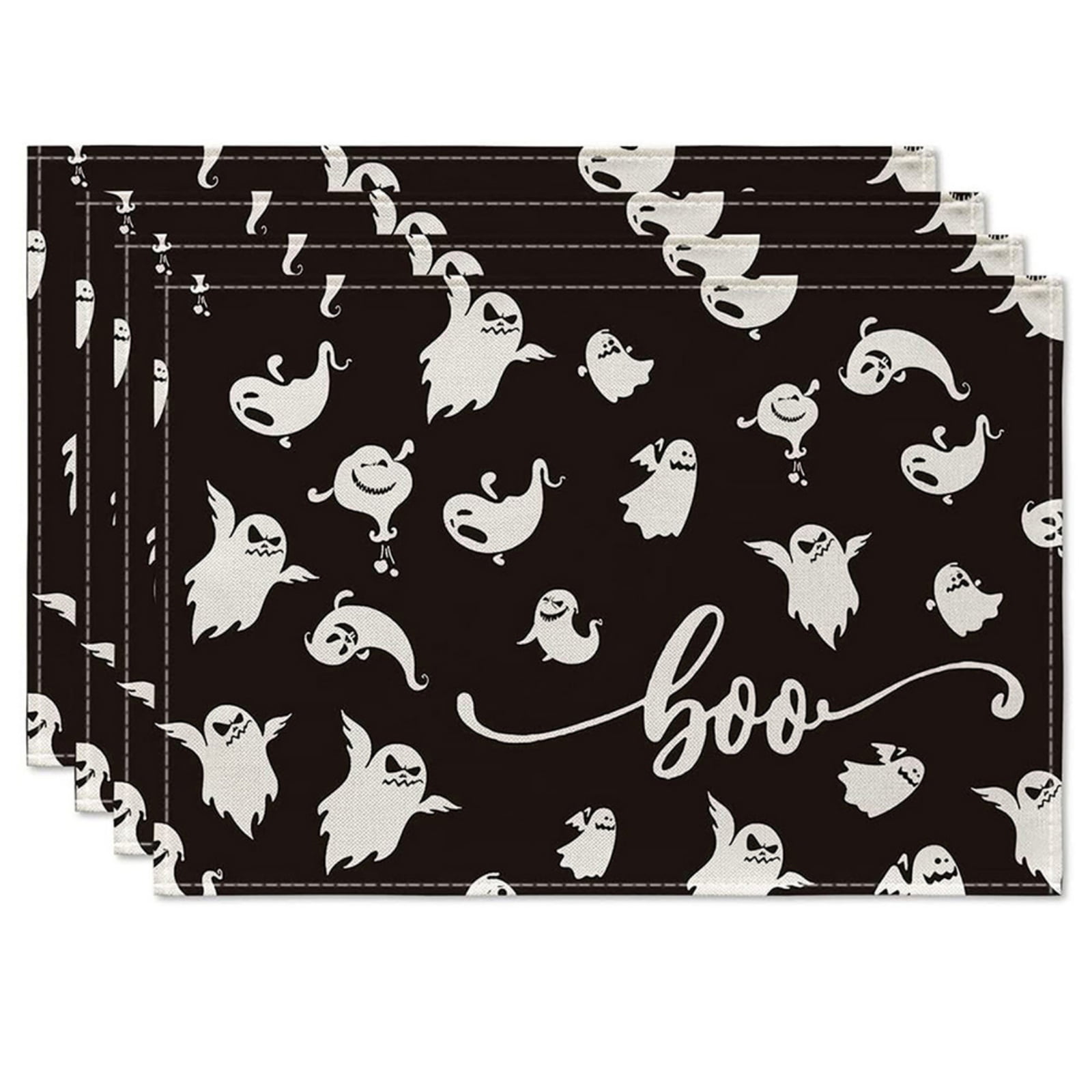 4PCS Halloween Placemats, Ghost Skeleton Spooky Pumpkins Halloween ...