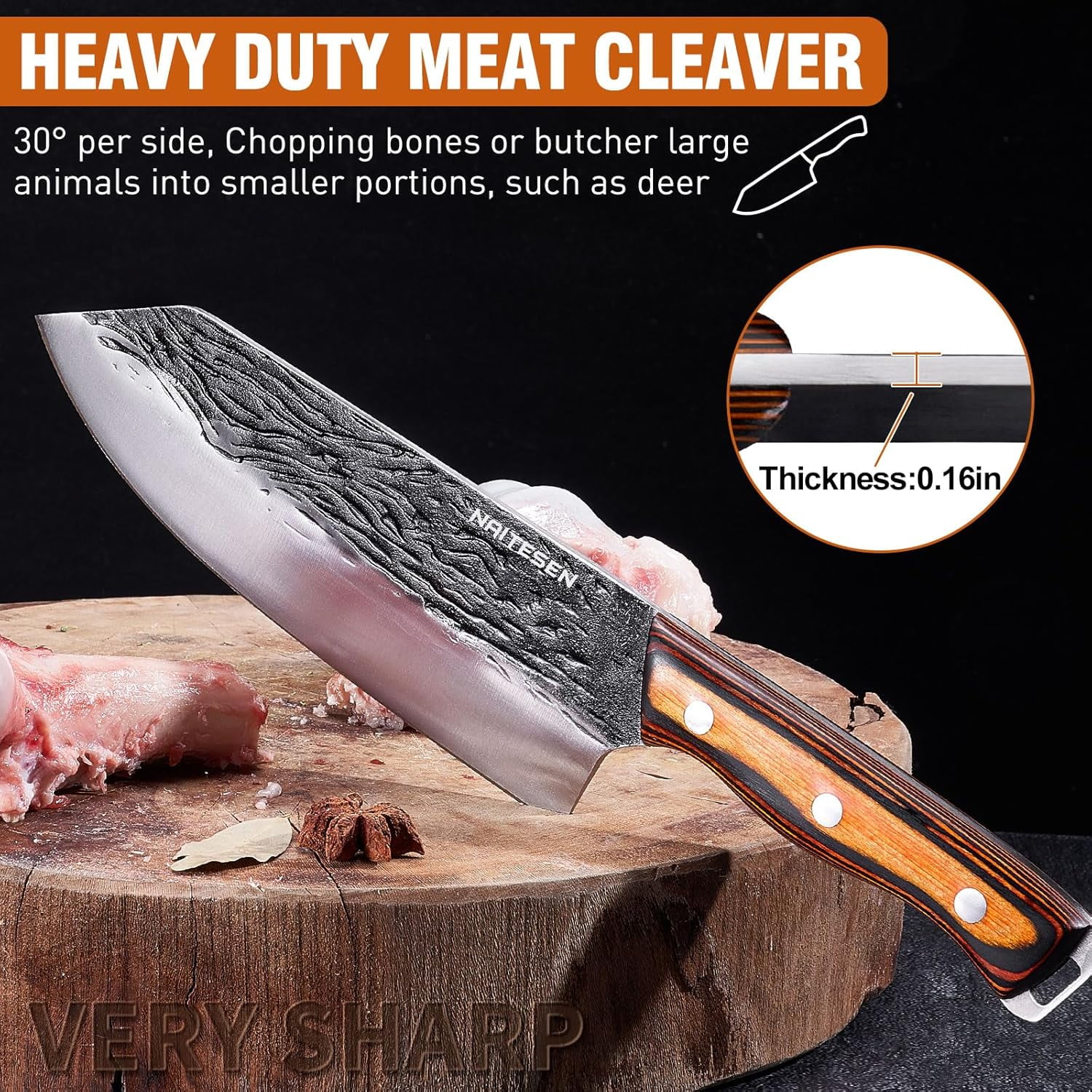 4PCS Hand Forged Butcher Knife and Kitchen Knife 2 in 1 Set, Heavy Duty ...