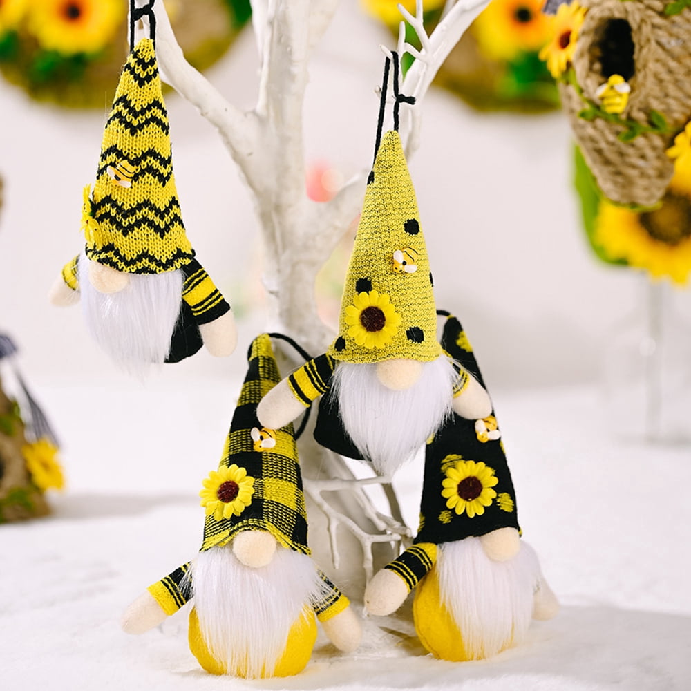 4PCS Handmade Bumble Bee Hanging Gnome Ornaments Set, Colorful Swedish ...