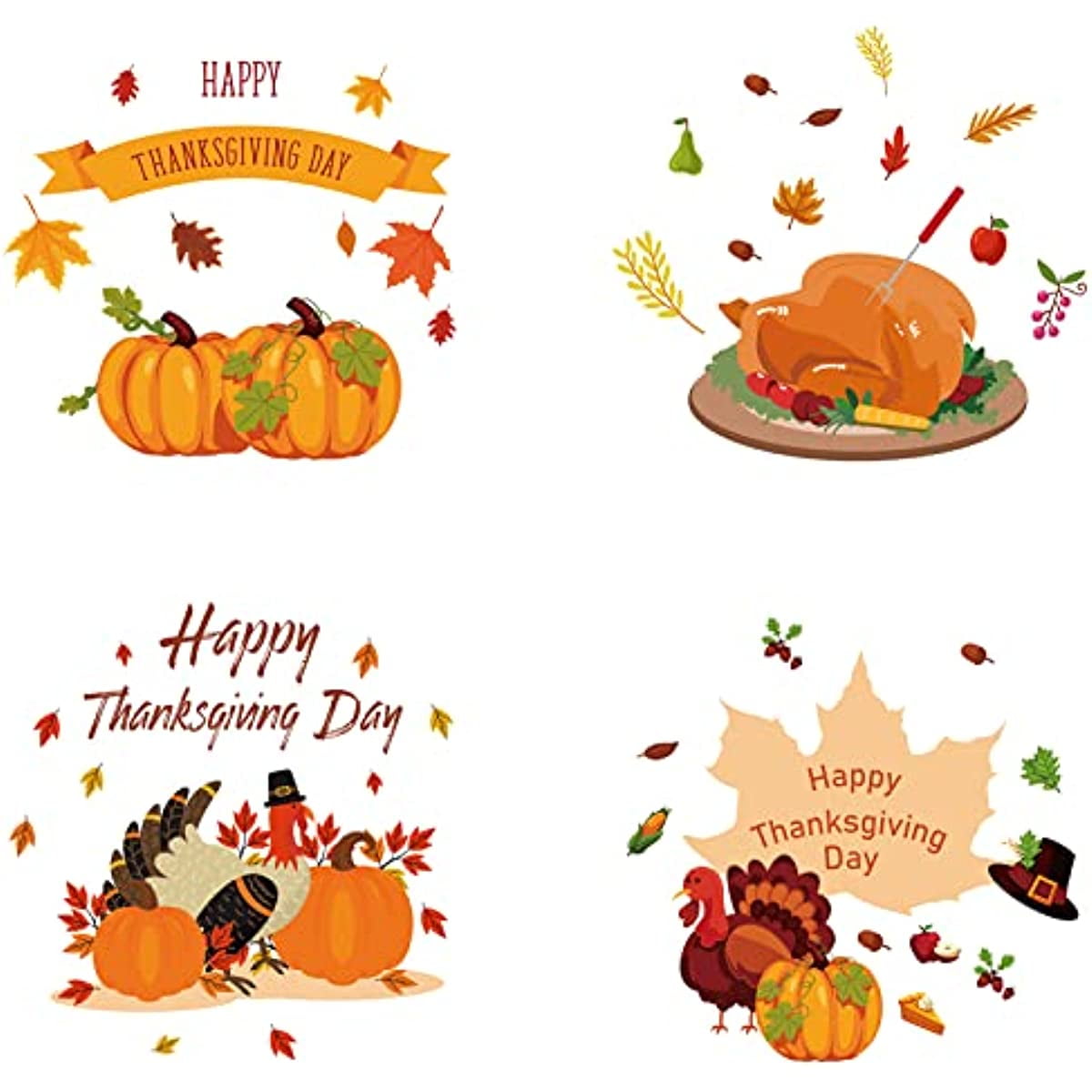 4PCS Happy Thanksgiving Day Window Waterproof PVC Wall Sticker Pumpkin ...