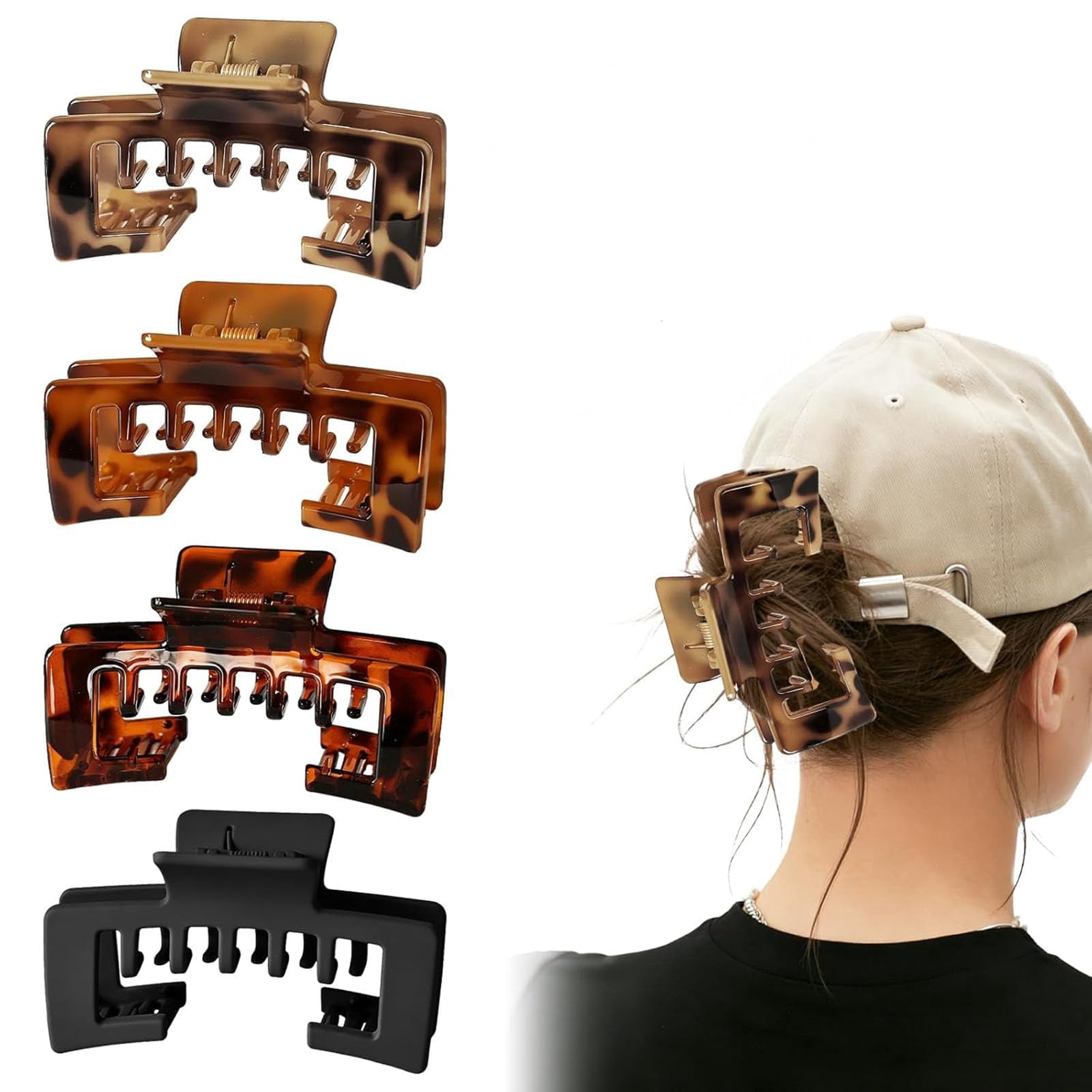 4PCS Hat Claw Clip for Women, Square Hair Claw Clips, Non-Slip ...