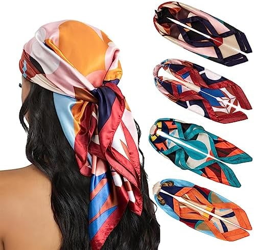 4PCS Head Scarf for Women 35” Head Scarves Silk Like Satin Neck Scarfs ...