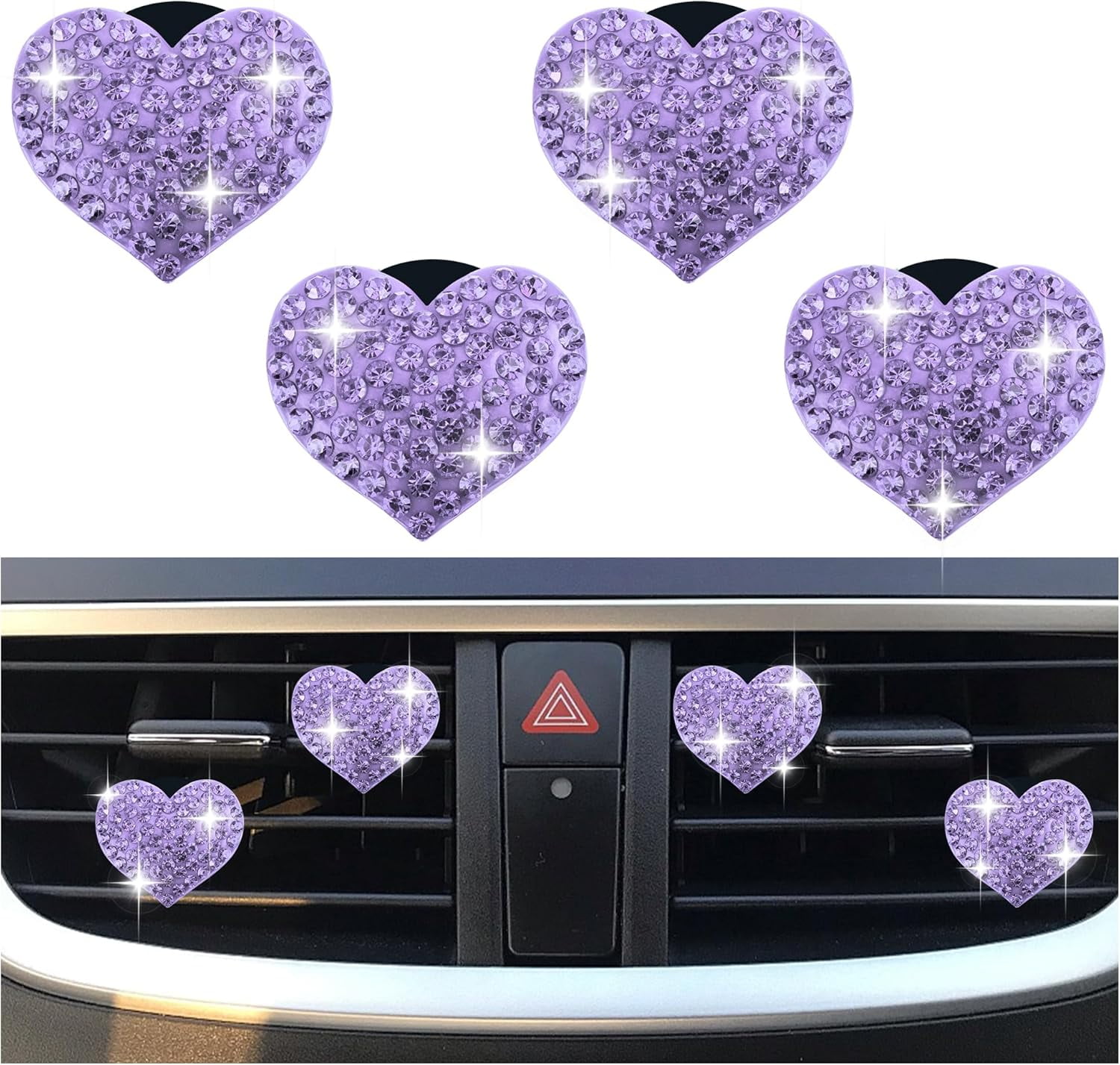 4PCS Heart-Shaped Car Vent Clips with Rhinestone,Bling Air Vent Clips ...