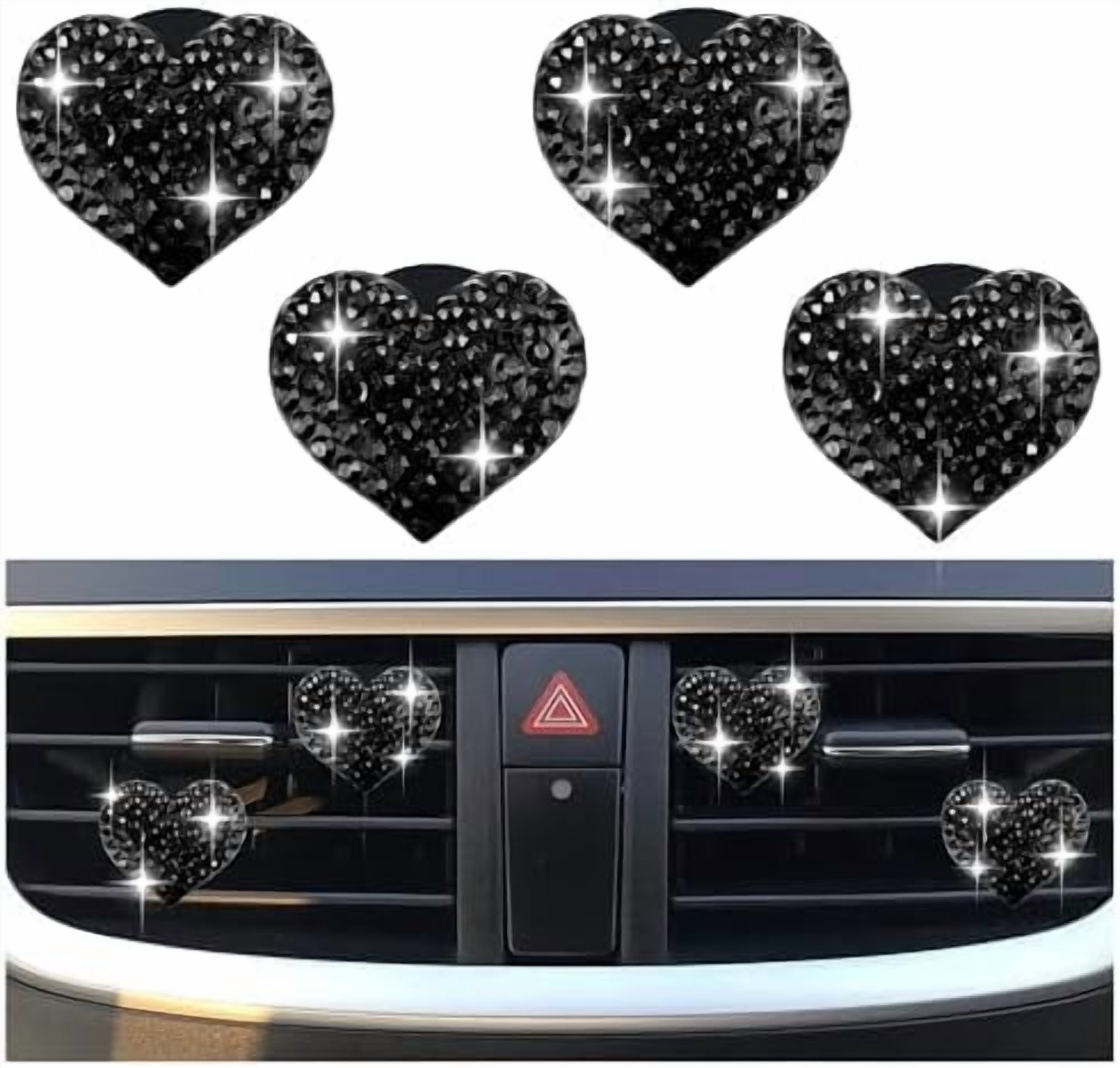 4PCS Heart-Shaped Car Vent Clips with Rhinestone,Bling Air Vent Clips ...