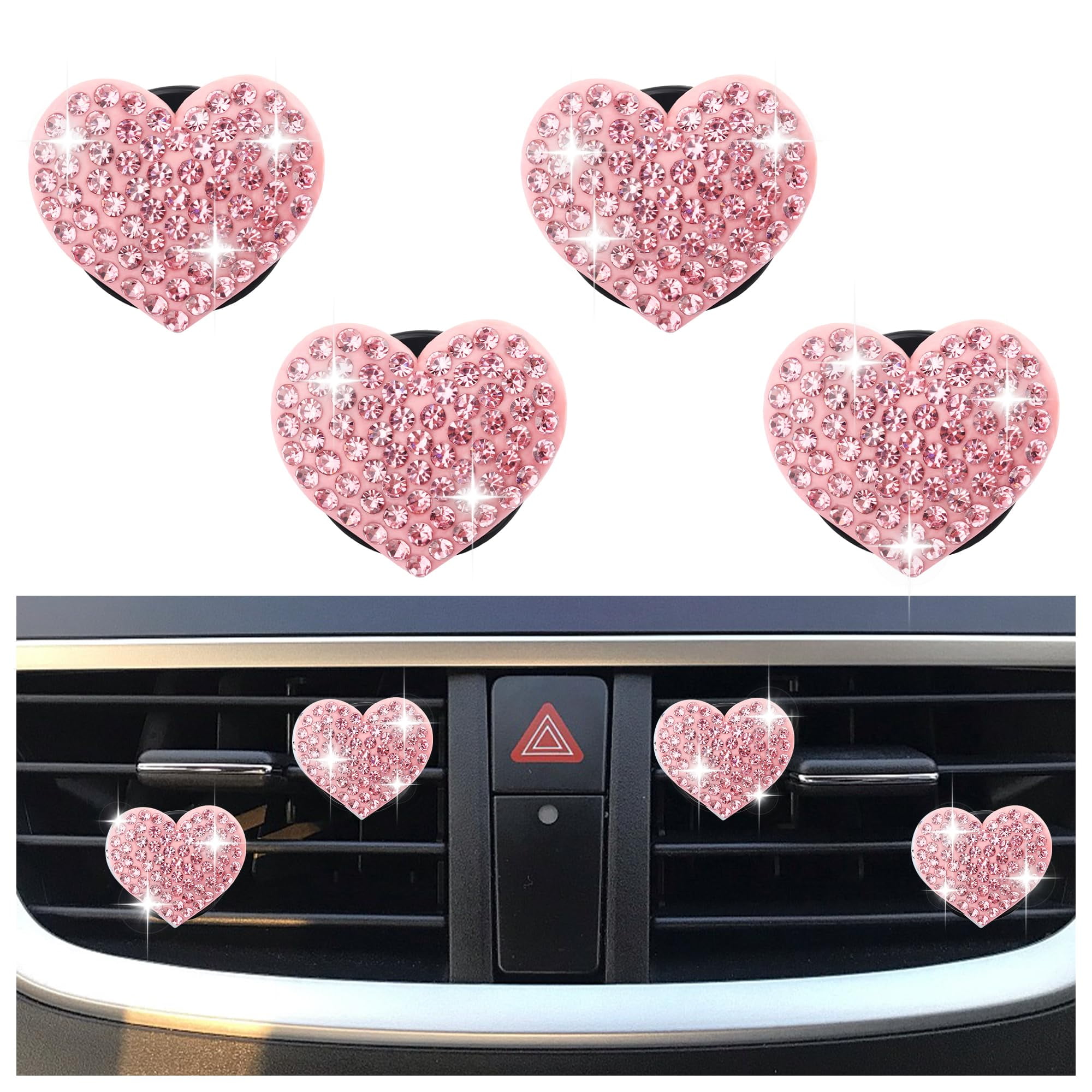 4PCS Heart-Shaped Car Vent SSF20 Clips with Rhinestone,Bling Air Vent ...