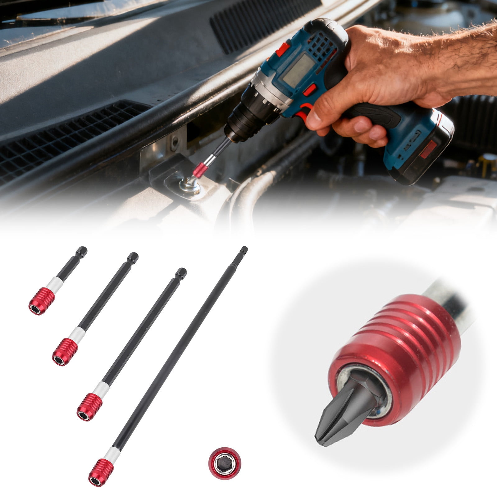 4PCS Hex Shank Magnetic Drill Bit Extension Set - Quick Release Bit ...