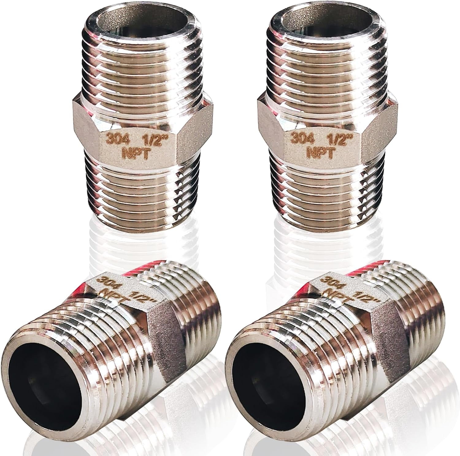 4PCS Hex Stainless Steel Nipple 1/2"NPT Male X 1/2" NPT Male Pipe ...