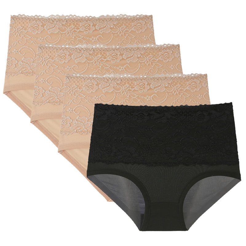 4PCS High Waisted Lace Panties for Women Plus Size Tummy Control ...