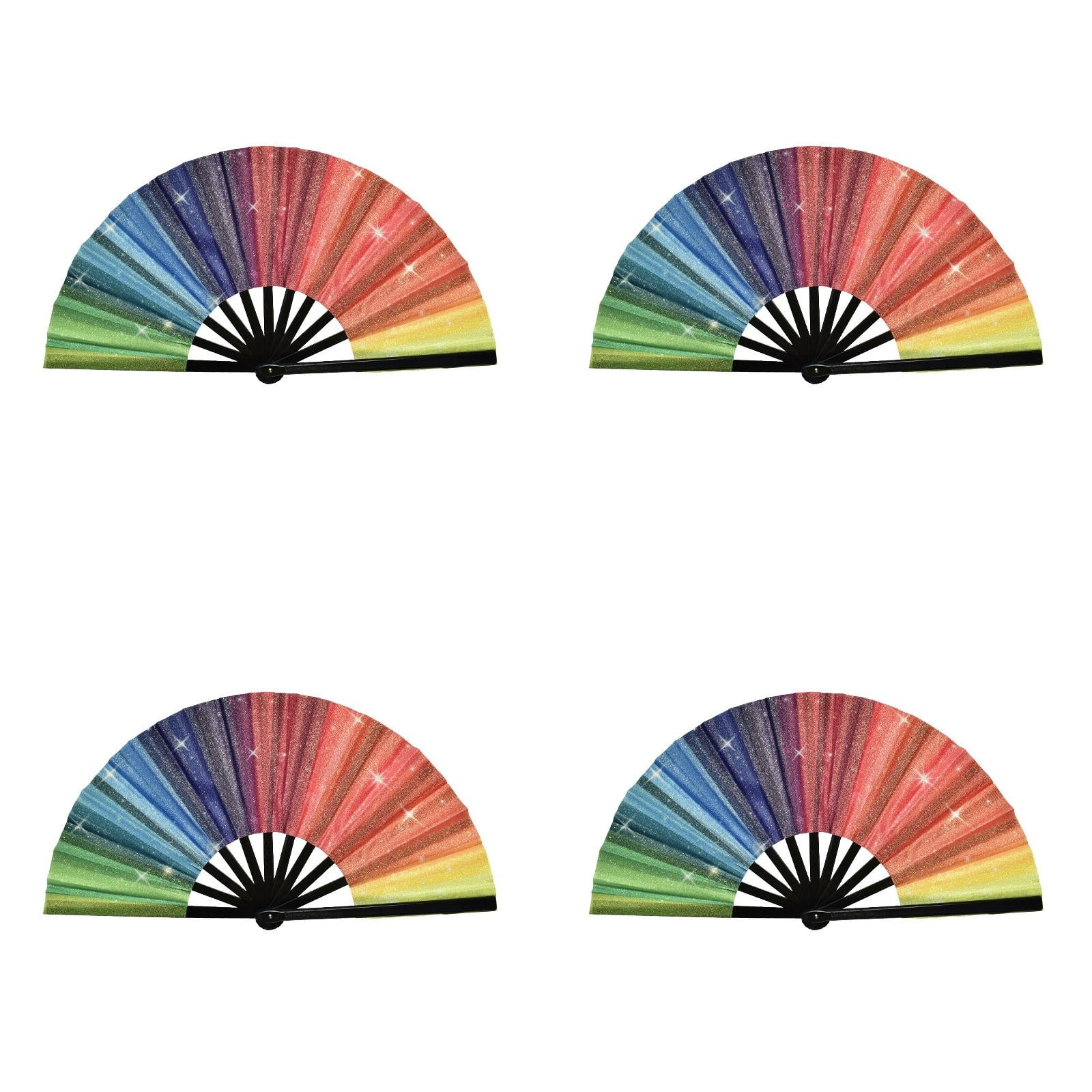 4PCS Holographic Hand Fan - Large Laser Color Folding Rave Fan - for ...