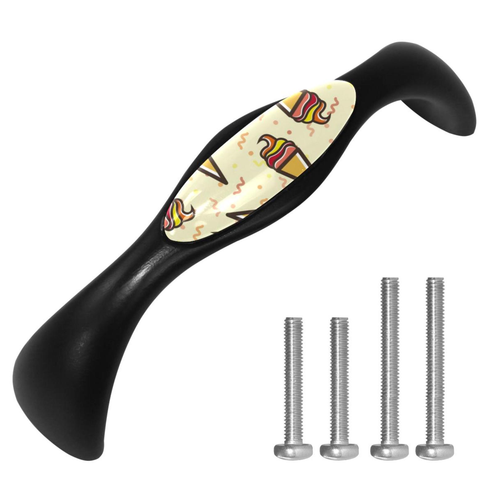 4PCS Ice Cream Arched Drawer Pulls Crystal Glass Black Knobs with ...