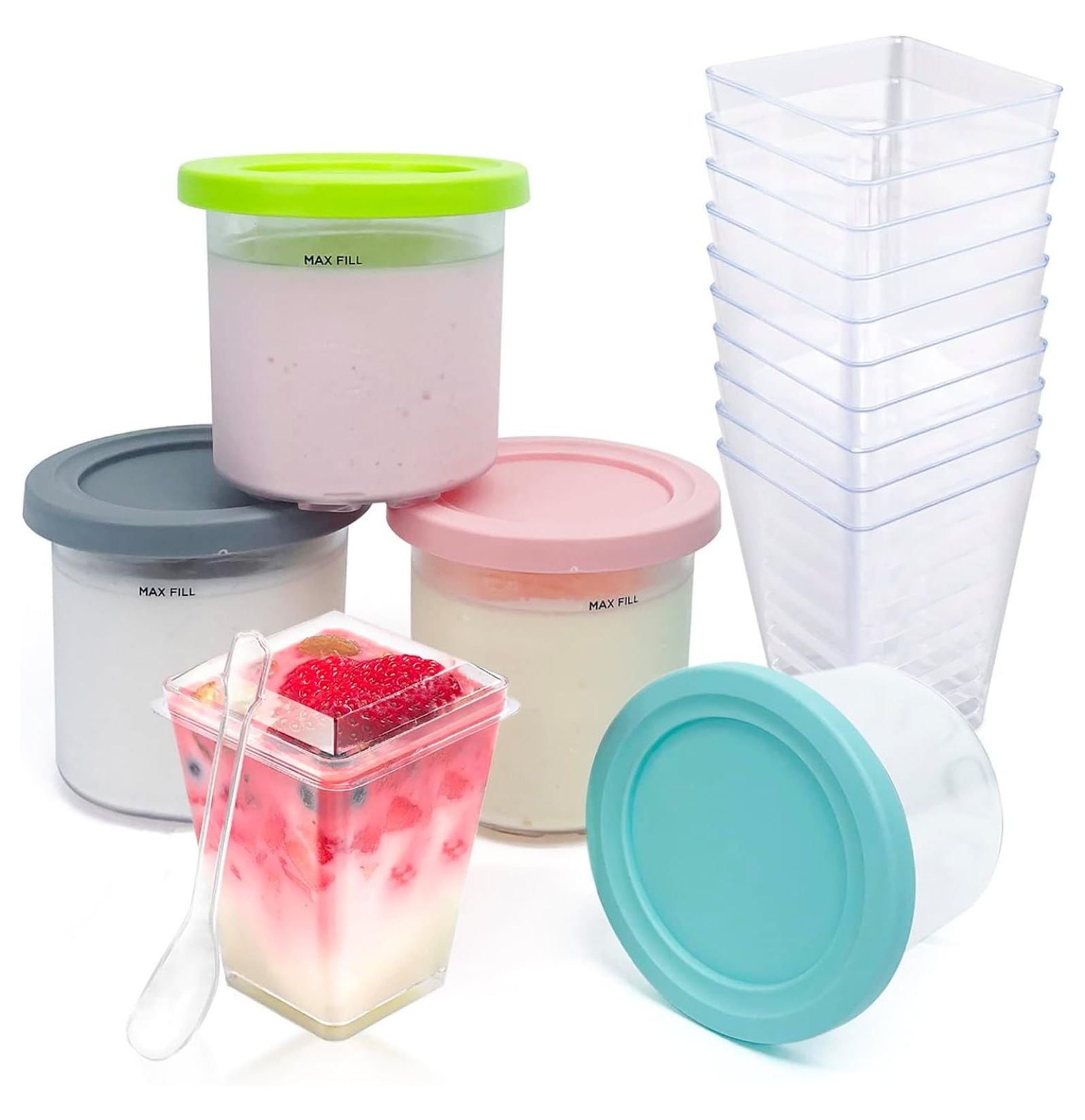 4PCS Ice Cream Pints Containers with Lids and 12 Pack 5 oz Plastic ...