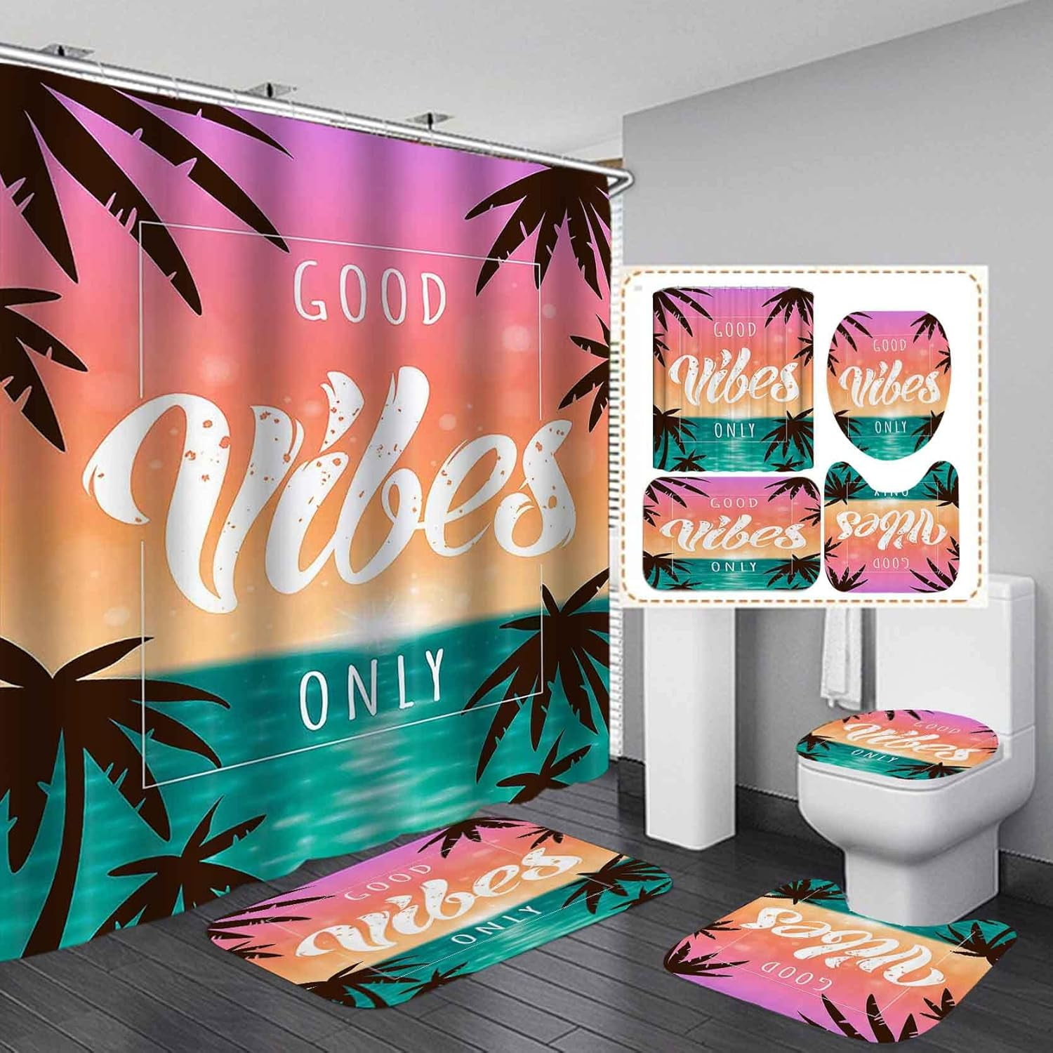 4PCS Inspirational Shower Curtain Set Botanical Motivational Quotes ...