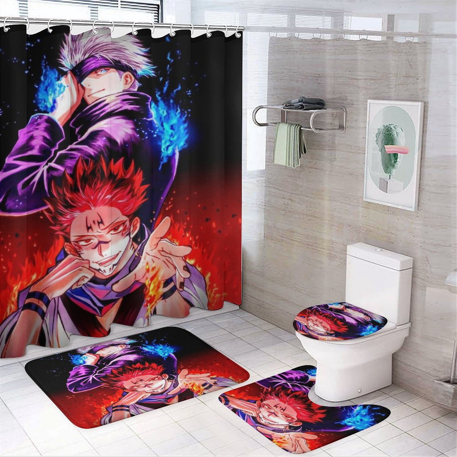 4PCS Jujutsu Kaisen Gojo Shower Curtain Sets Bathroom Sets with Shower ...