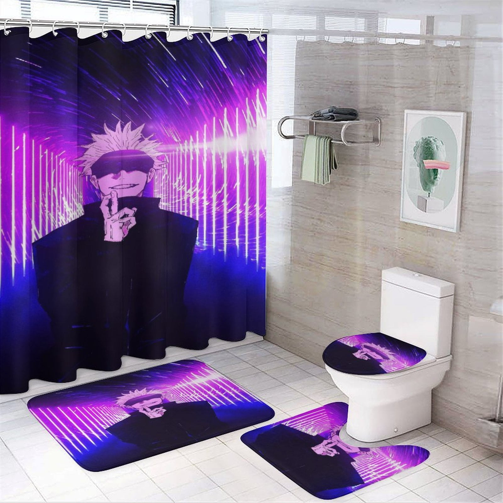4PCS Jujutsu Kaisen Gojo Shower Curtain Sets Bathroom Sets with Shower ...