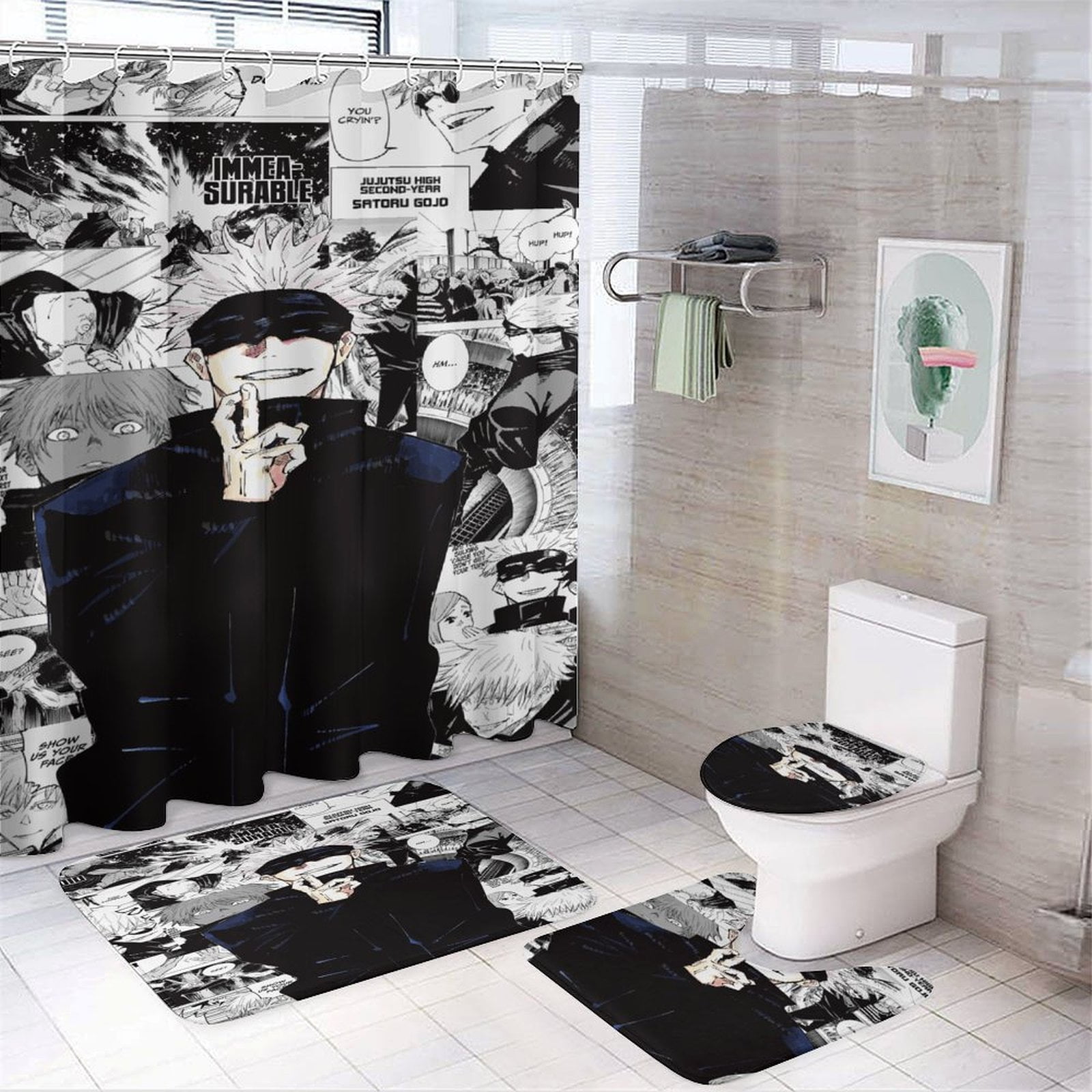 4PCS Jujutsu Kaisen Gojo Shower Curtain Sets Bathroom Sets with Shower ...