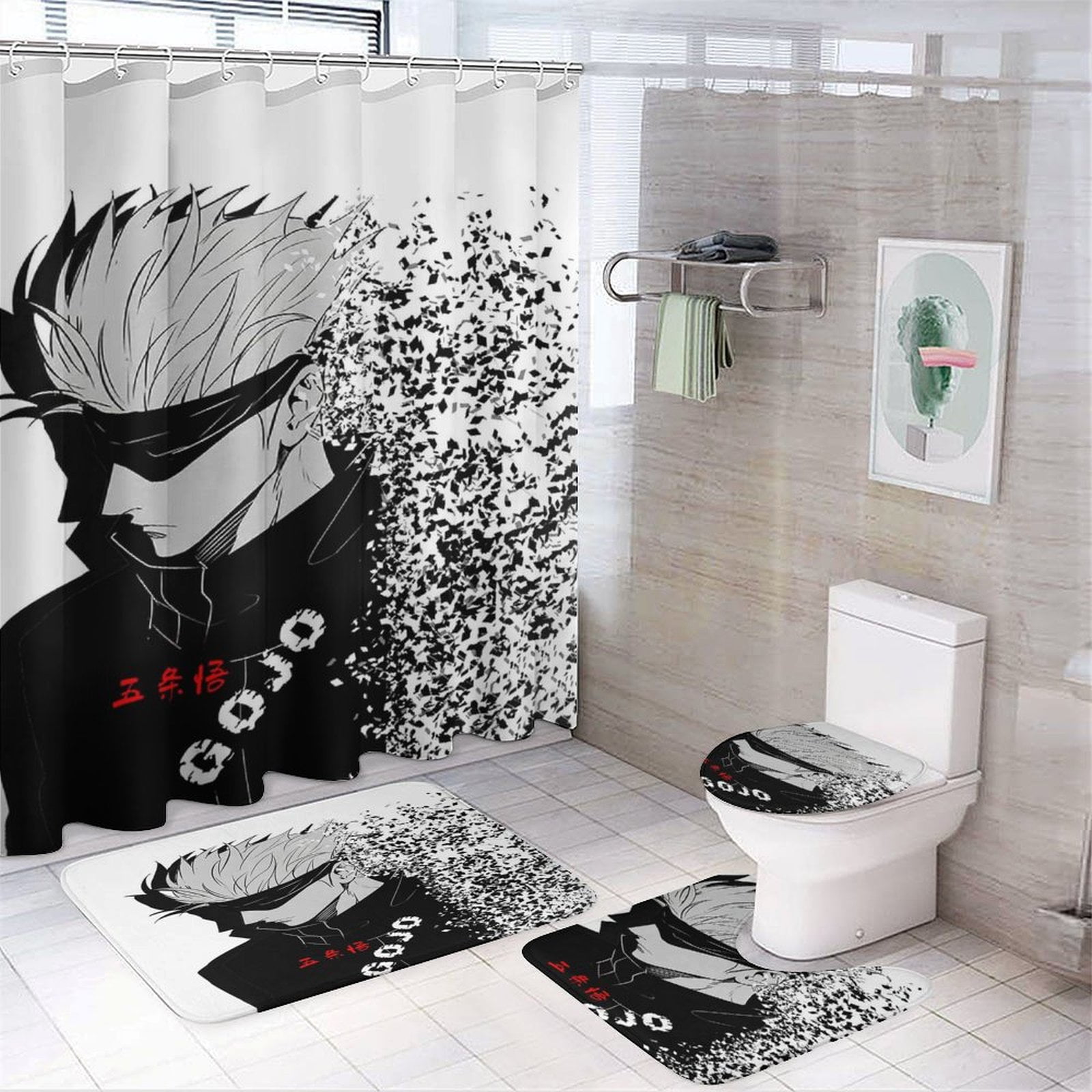 4PCS Jujutsu Kaisen Gojo Shower Curtain Sets Bathroom Sets with Shower ...