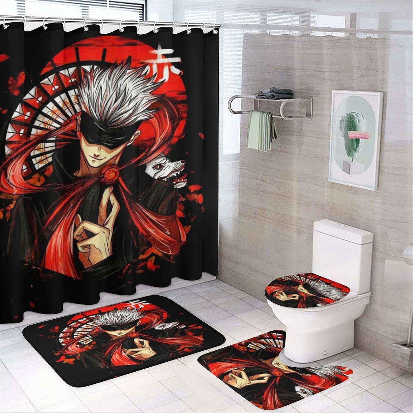 4PCS Jujutsu Kaisen Gojo Shower Curtain Sets Bathroom Sets with Shower ...
