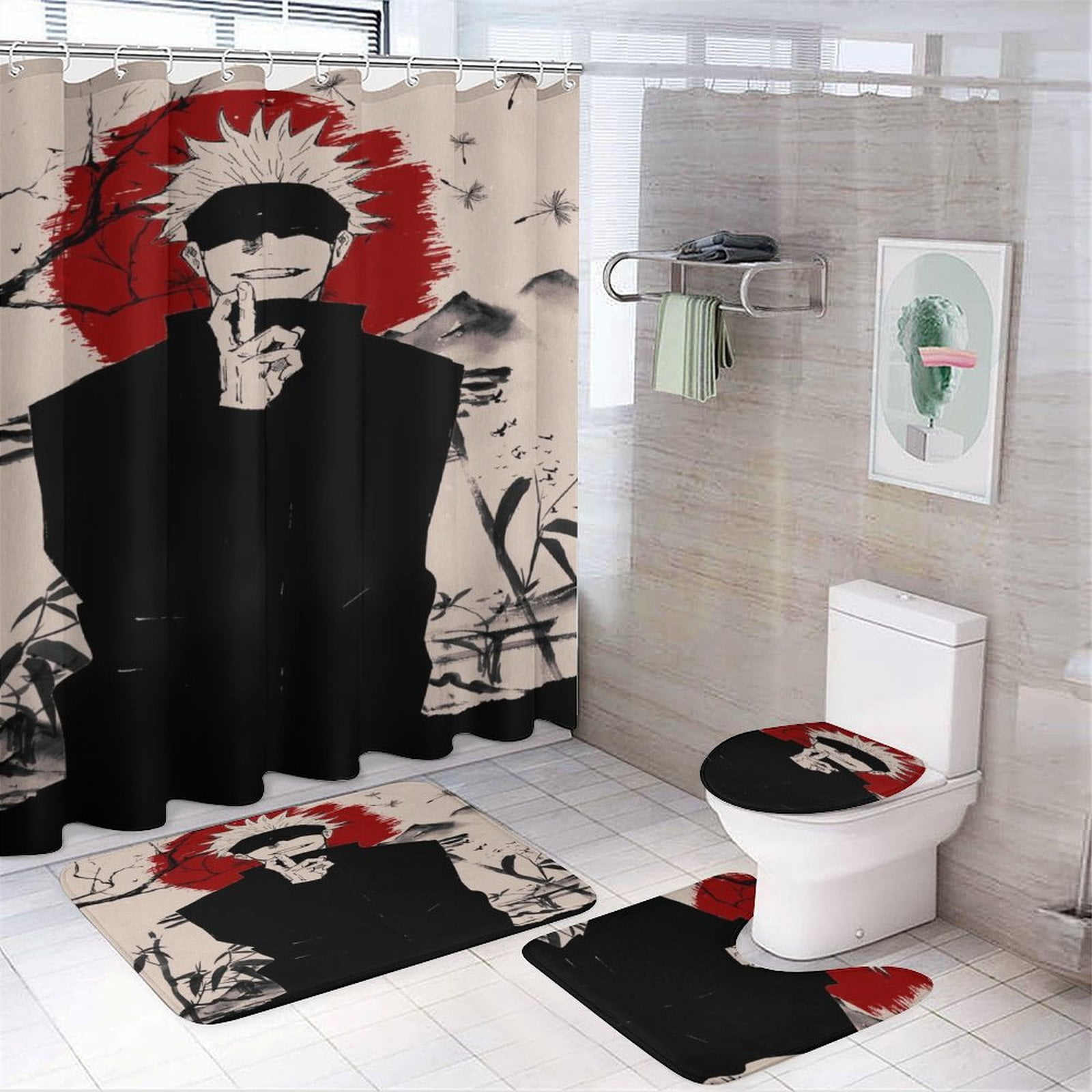 4PCS Jujutsu Kaisen Gojo Shower Curtain Sets Bathroom Sets with Shower ...