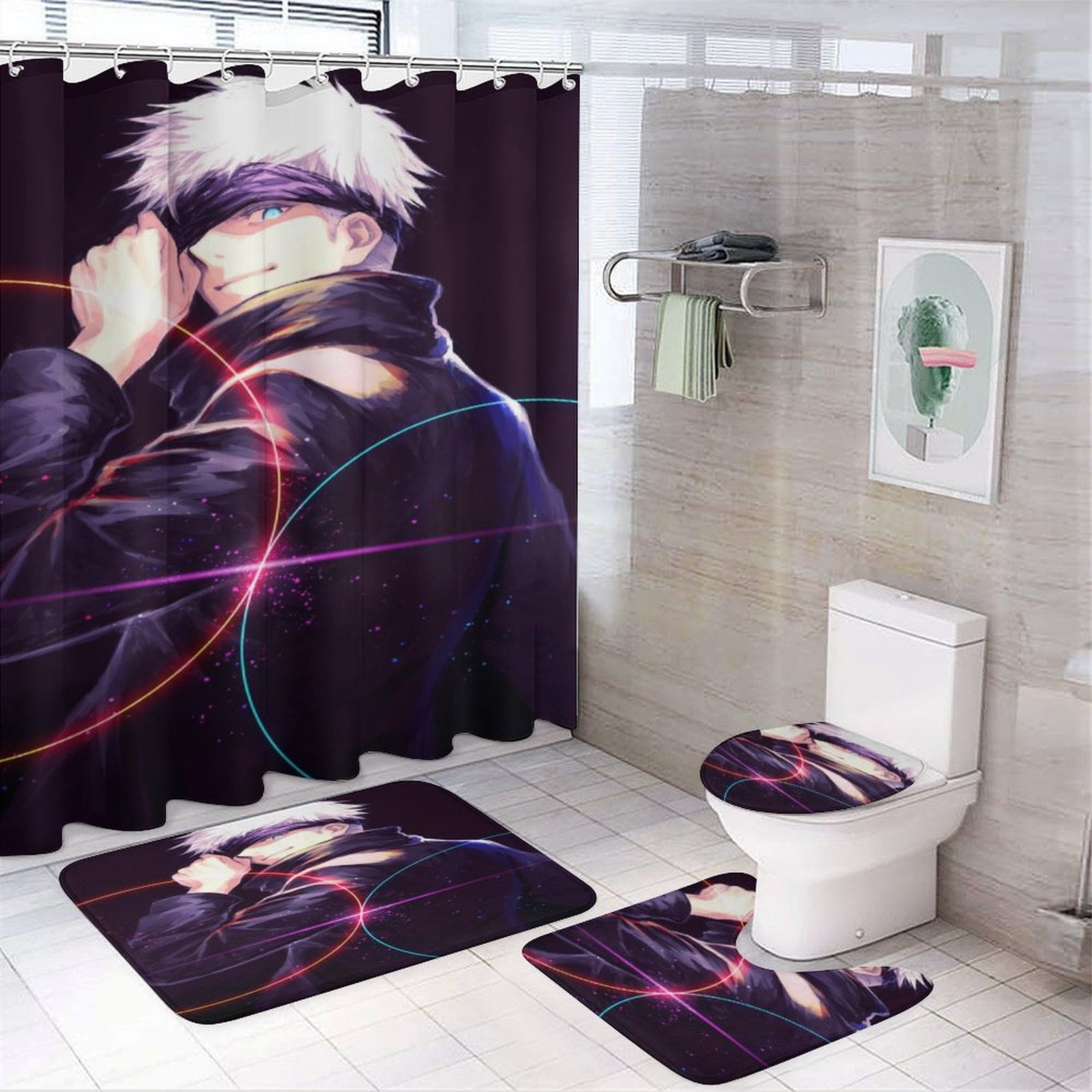 4PCS Jujutsu Kaisen Gojo Shower Curtain Sets Bathroom Sets with Shower ...