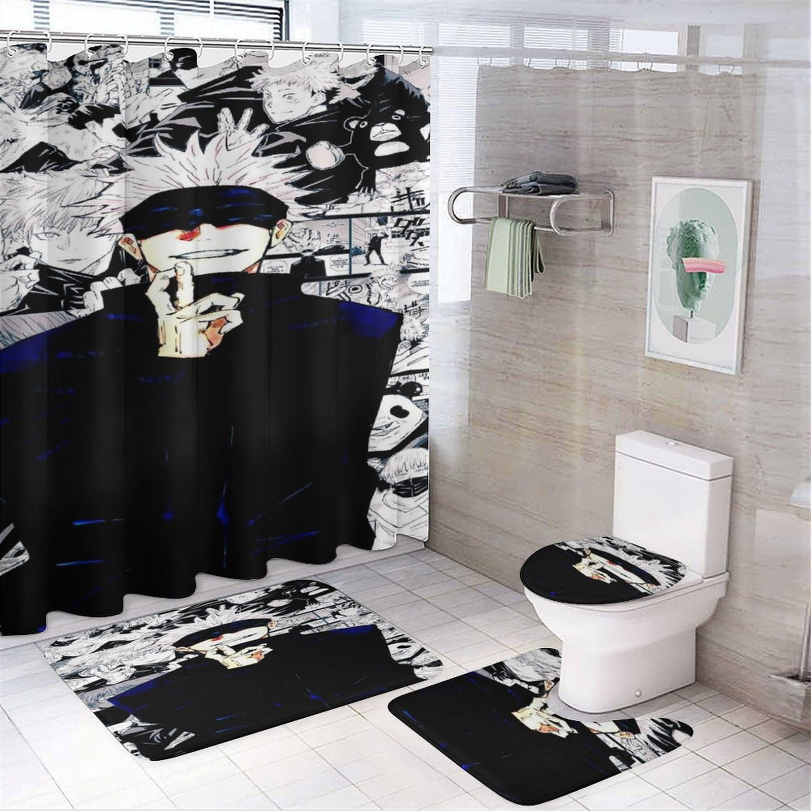 4PCS Jujutsu Kaisen Gojo Shower Curtain Sets Bathroom Sets with Shower ...