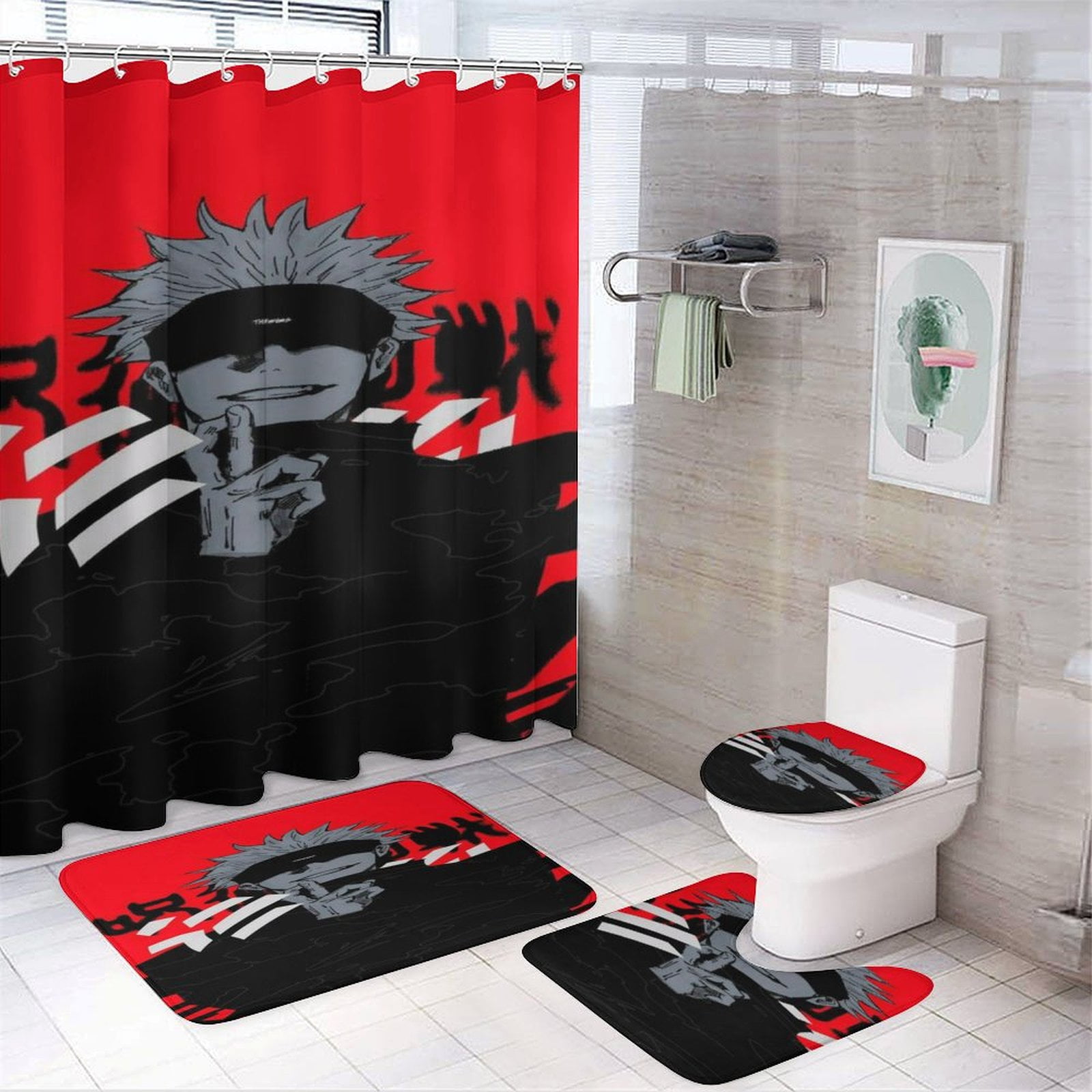 4PCS Jujutsu Kaisen Gojo Shower Curtain Sets Bathroom Sets with Shower ...