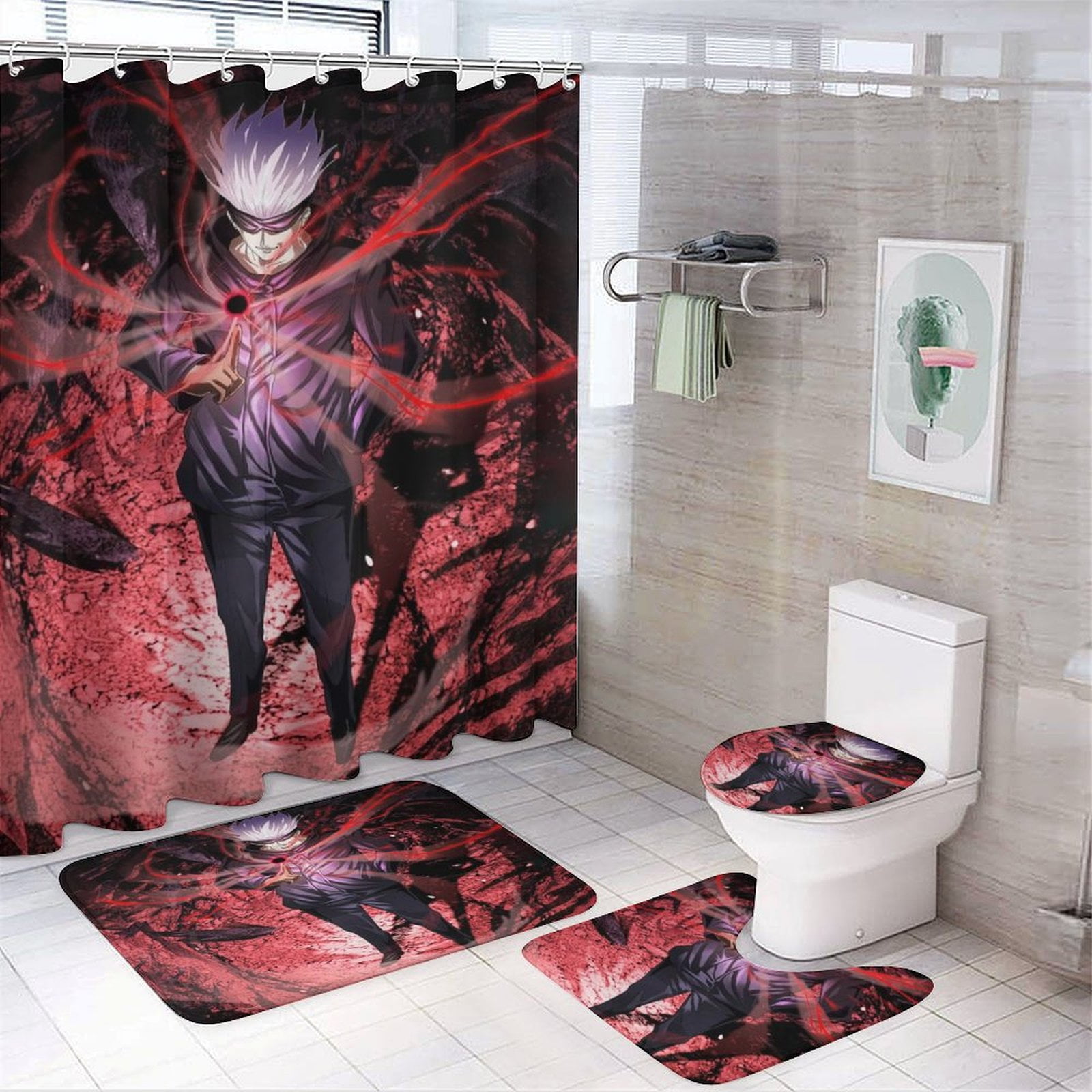 4PCS Jujutsu Kaisen Gojo Shower Curtain Sets Bathroom Sets with Shower ...