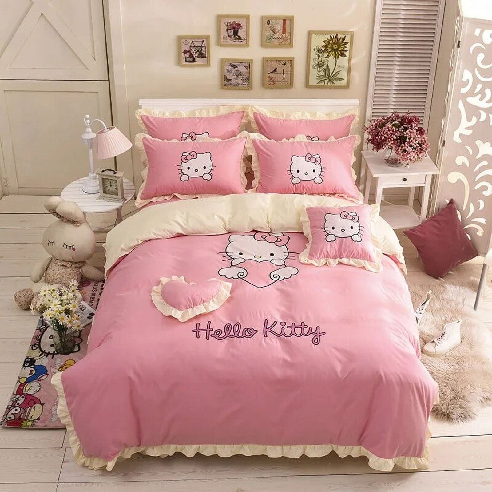 4PCS Kawaii Hello Kitty Quilt Cover Set Cute Cartoon Children and Girls ...