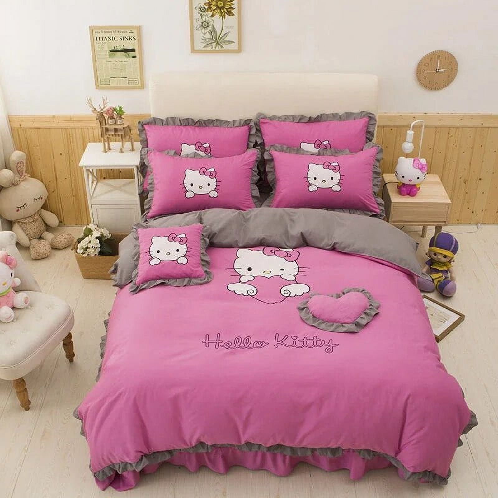 4PCS Kawaii Hello Kitty Quilt Cover Set Cute Cartoon Children and Girls ...