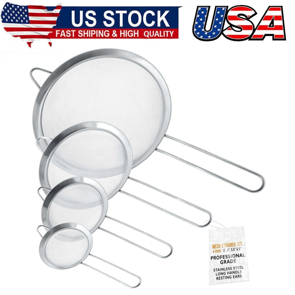 4PCS Kitchen Fine Mesh Strainer Stainless Steel Liquid Colander Sieve ...