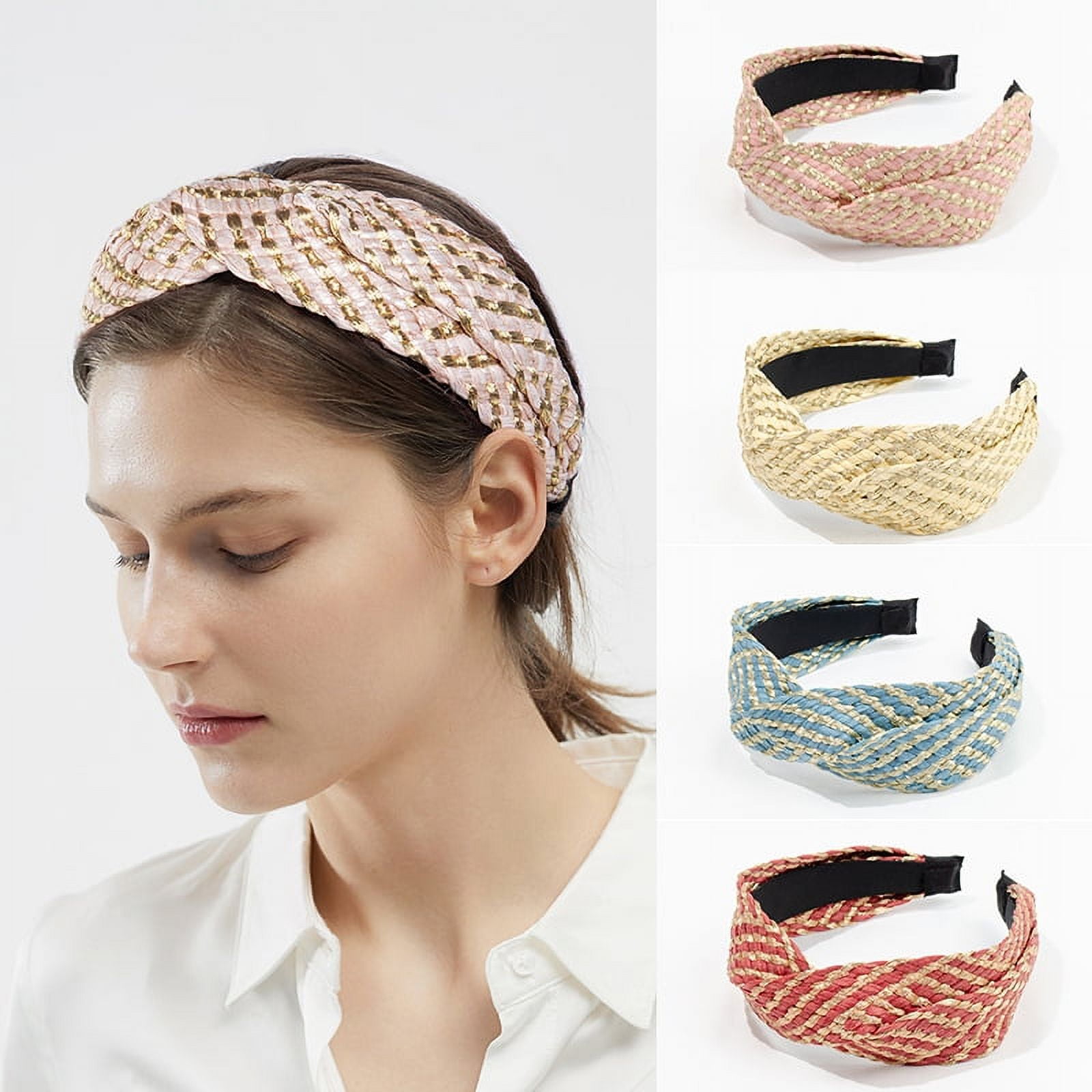 4PCS Knot Knotted Headbands for Women, Raffia Straw Headbands, Summer ...