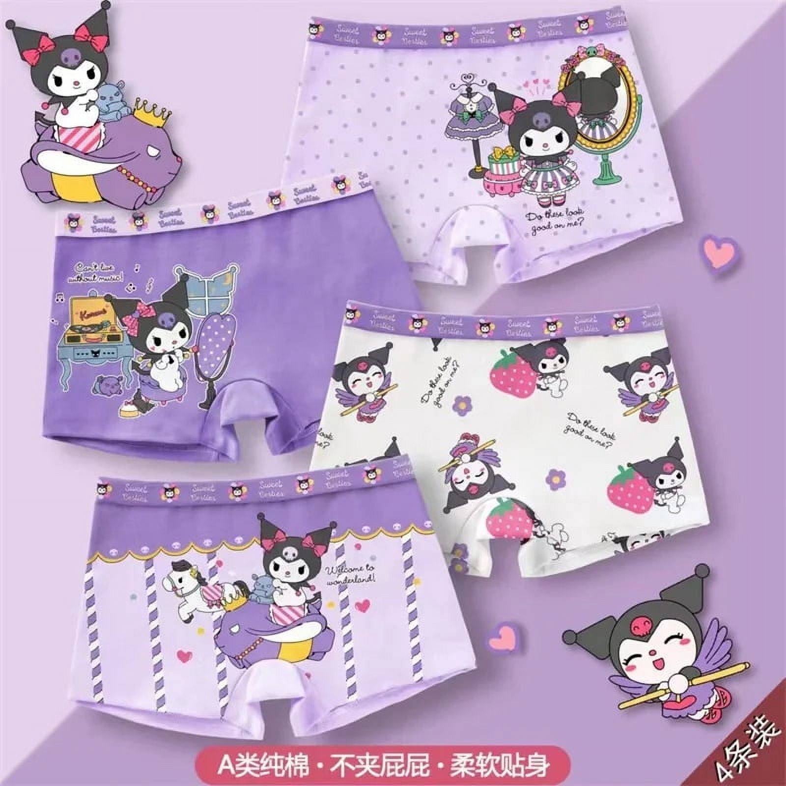 4PCS Kuromi Underwear Sanrio Anime Cartoon Print Girls Cotton Briefs ...